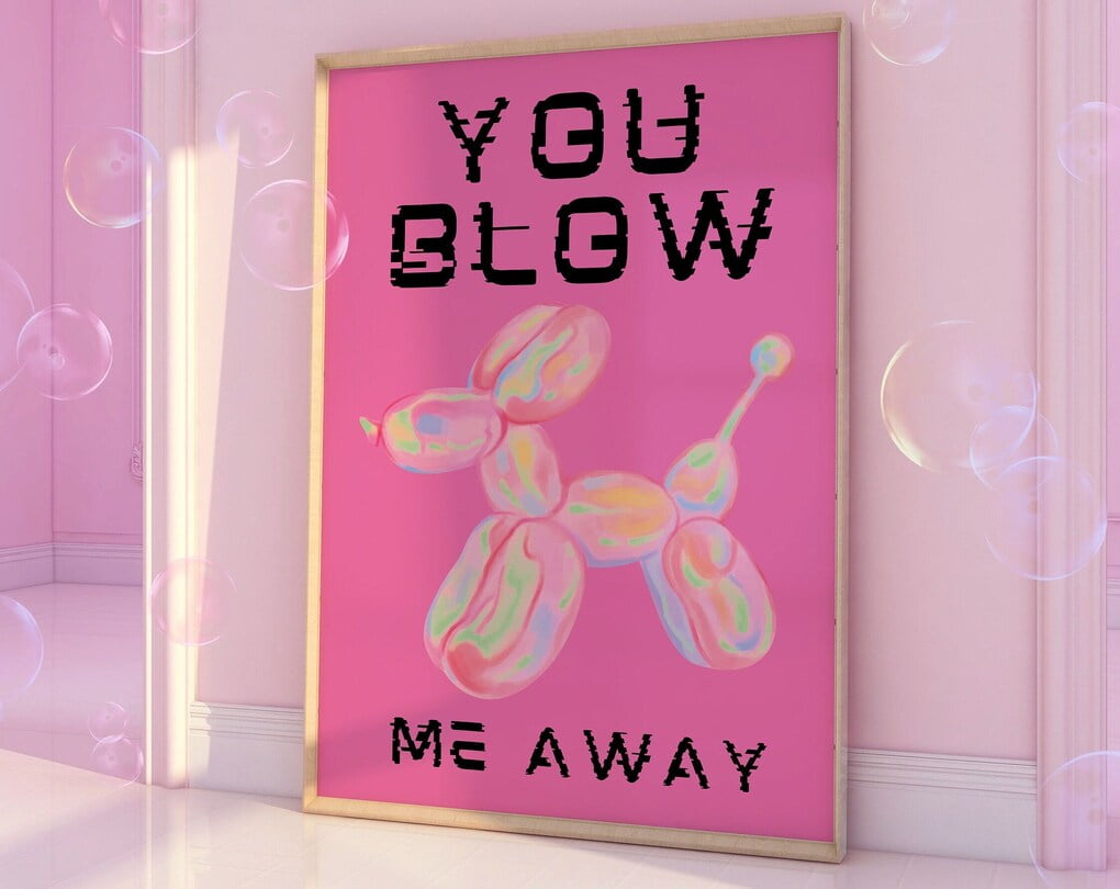 Pink Y2K Dorm Decorations Y2K, Dog Balloon Poster, Pink Retro Print ...