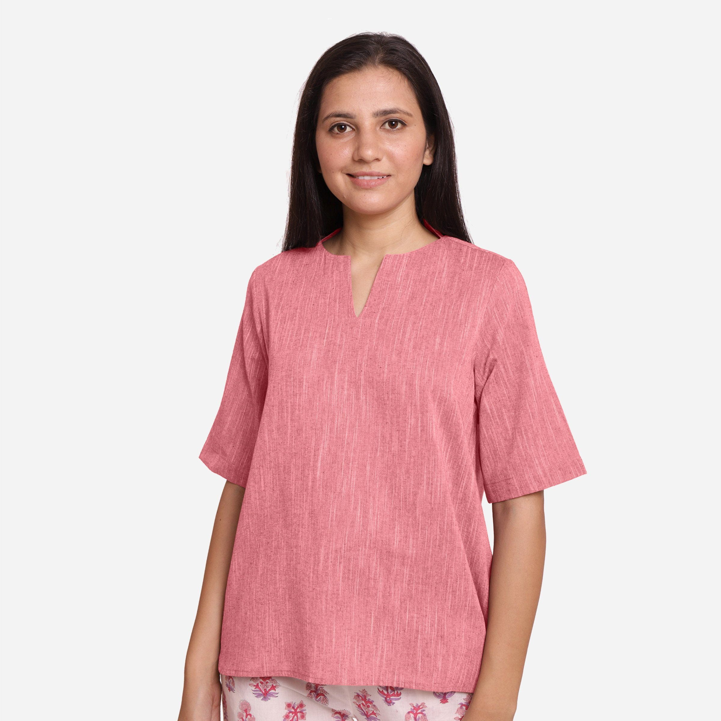 Pink Yarn Dyed 100% Cotton High-Low Tunic Top - Walmart.com