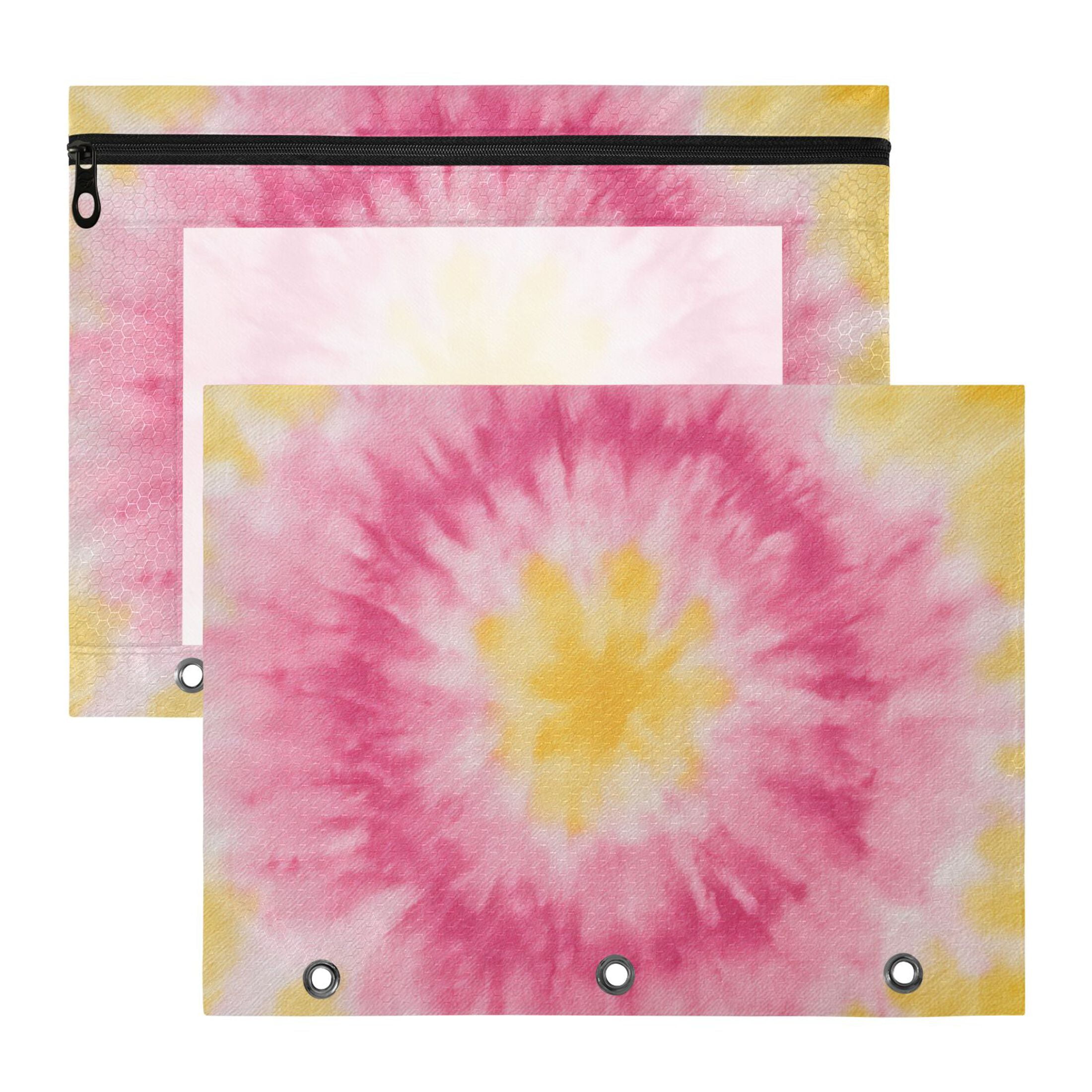 Pink Yellow Circle Tie Dye 3-Ring Binder Pouches A4 Size Zipper Pocket ...