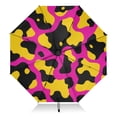 Pink Yellow Cow Pattern Umbrella Folding Sun Umbrella Travel Auto Open ...