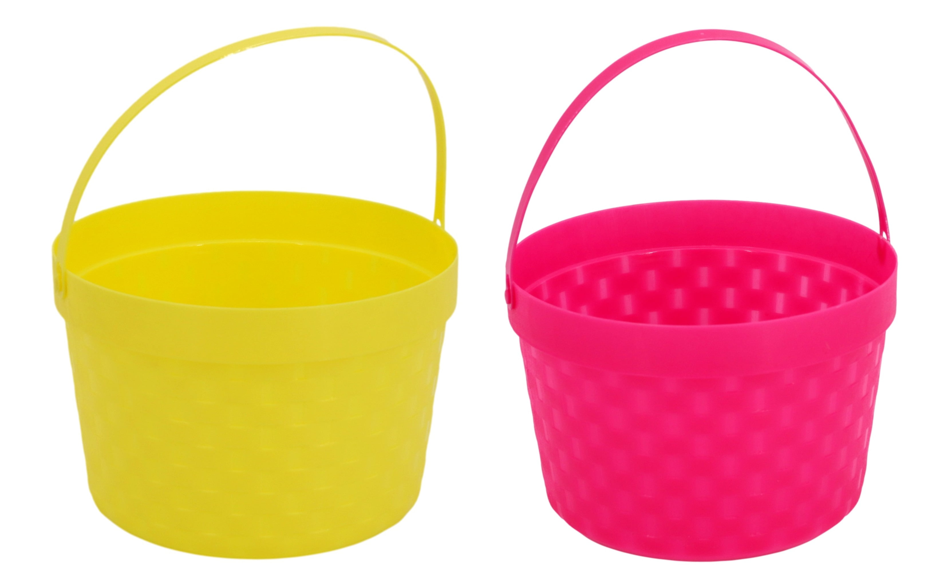 Pink Yellow Easter Buckets, Set of 2 Plastic Easter Bunny Baskets 8 ...