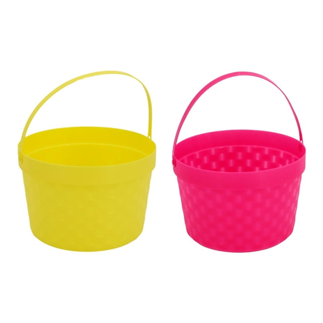 Pink Yellow Easter Buckets, Set of 2 Plastic Easter Bunny Baskets 8 ...