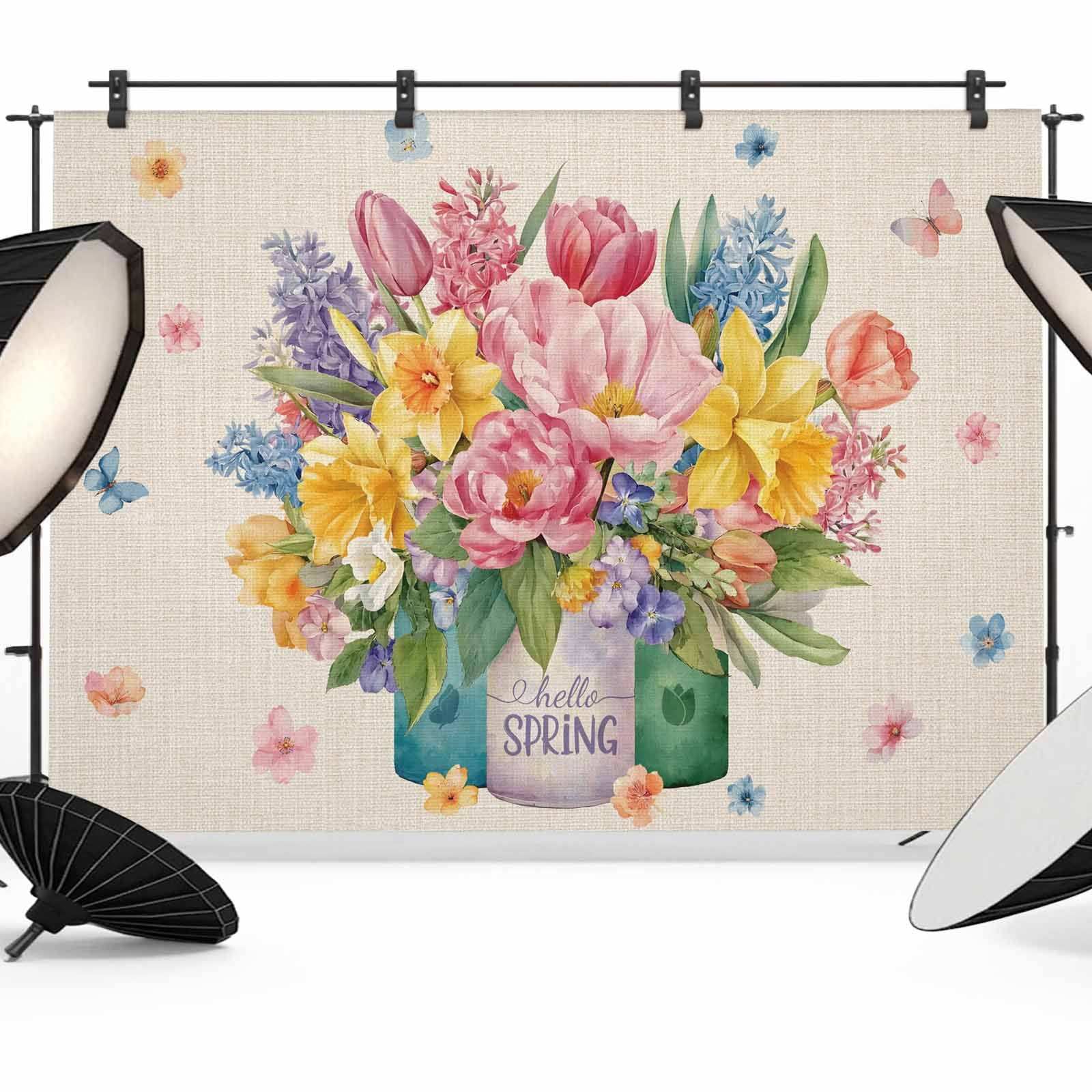 Pink Yellow Floral Photography Backdrop 7x5FT, Watercolor Spring Pink ...