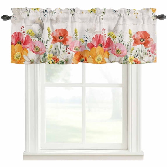 Pink Yellow Floral Rod Pocket Curtain Valance, Spring Flowers Elegant ...