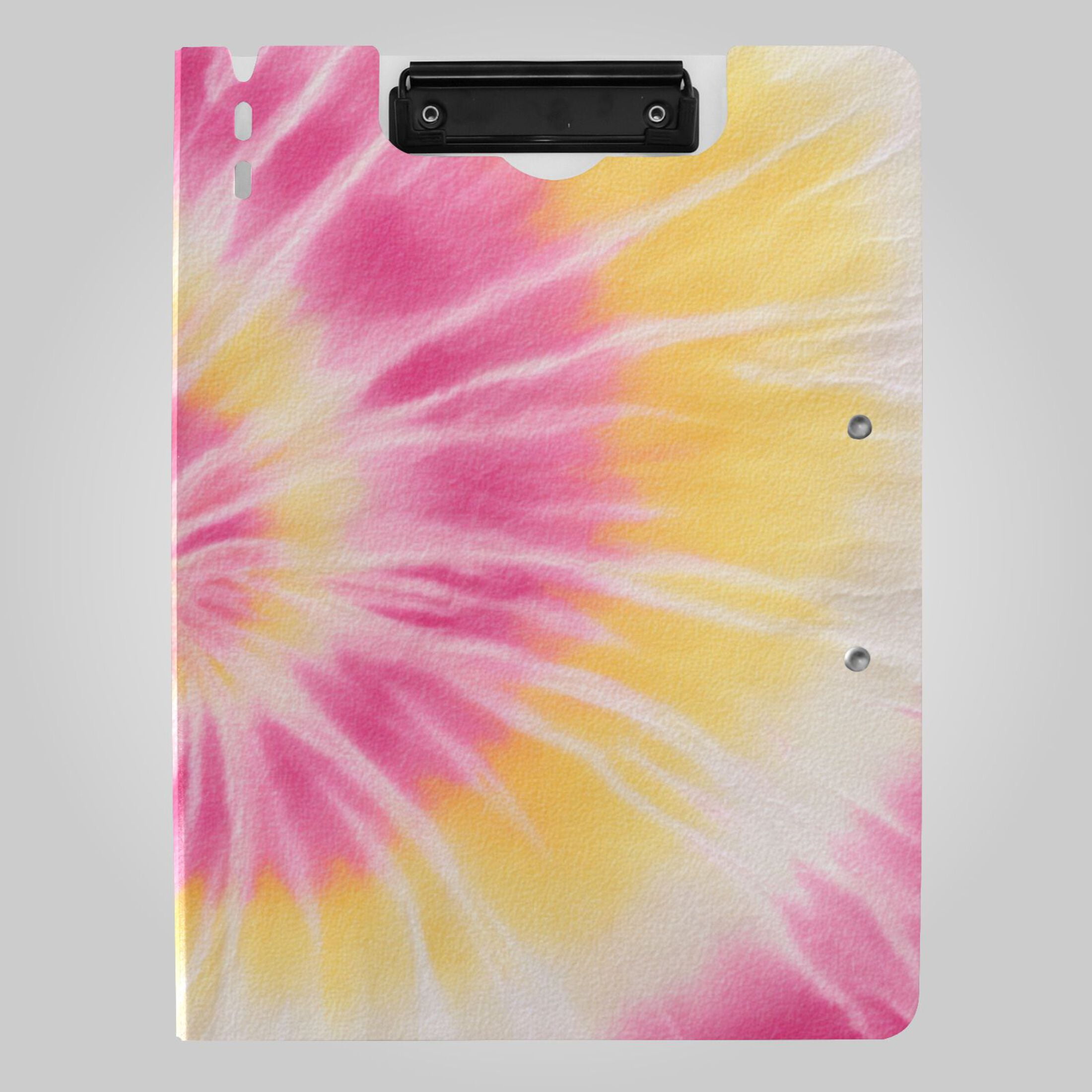 Pink Yellow Spiral Tie Dye Foldable Binder Folder Clipboard with Pen ...