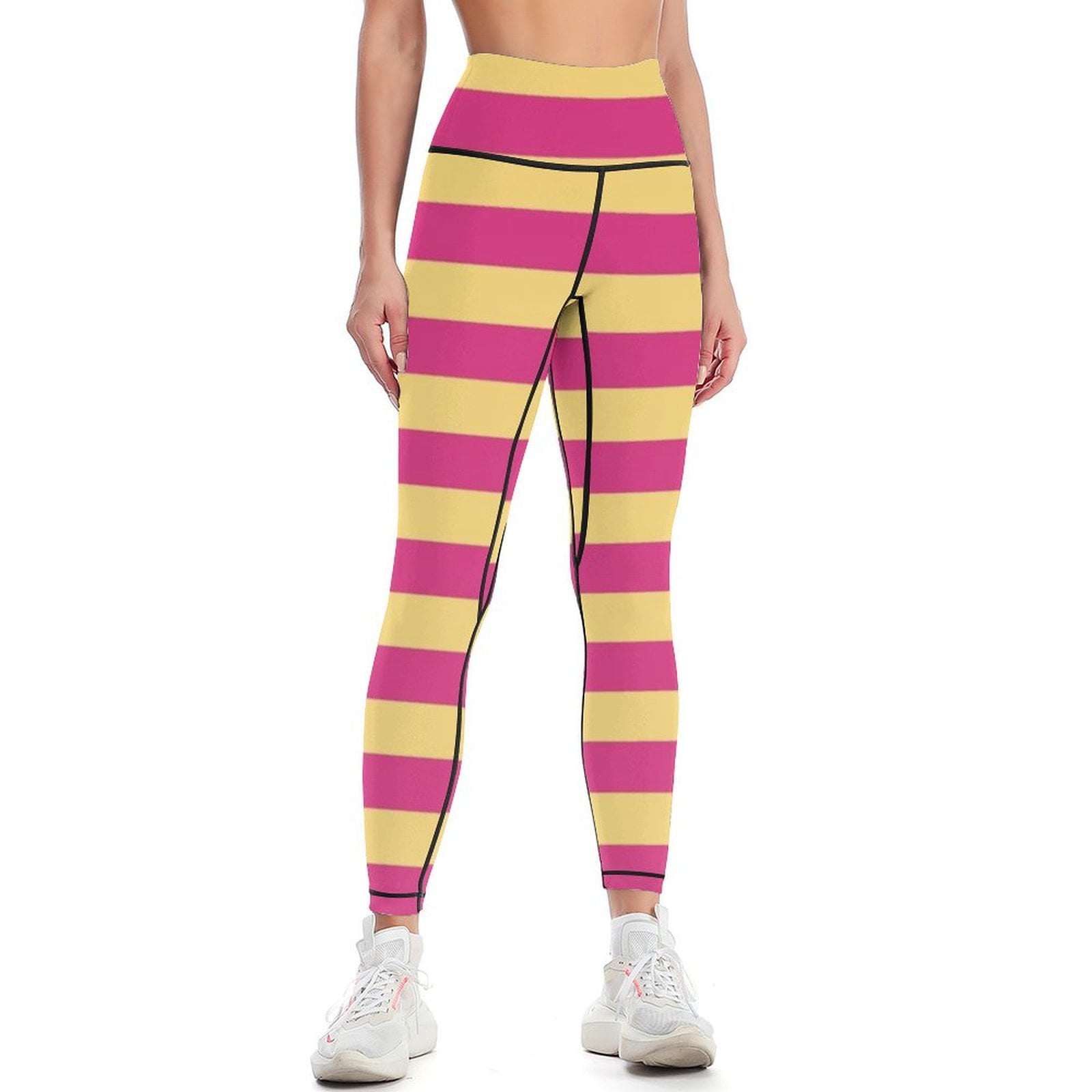 Pink Yellow Stripes Leggings Jogger pants push up legging gym wear Tight fitting woman Womens ...