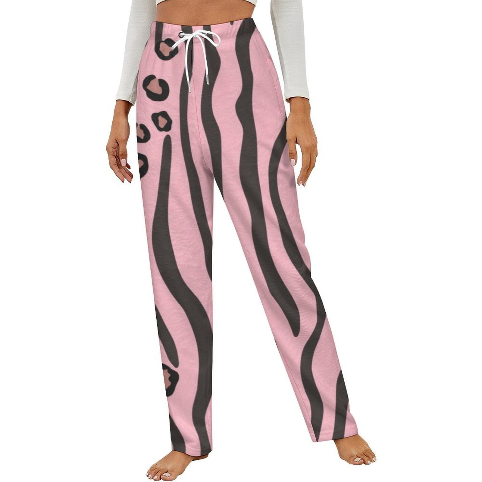Pink Zebra Leopard Print Flannel Pajama Pants Home Pants Home Sleepwear ...