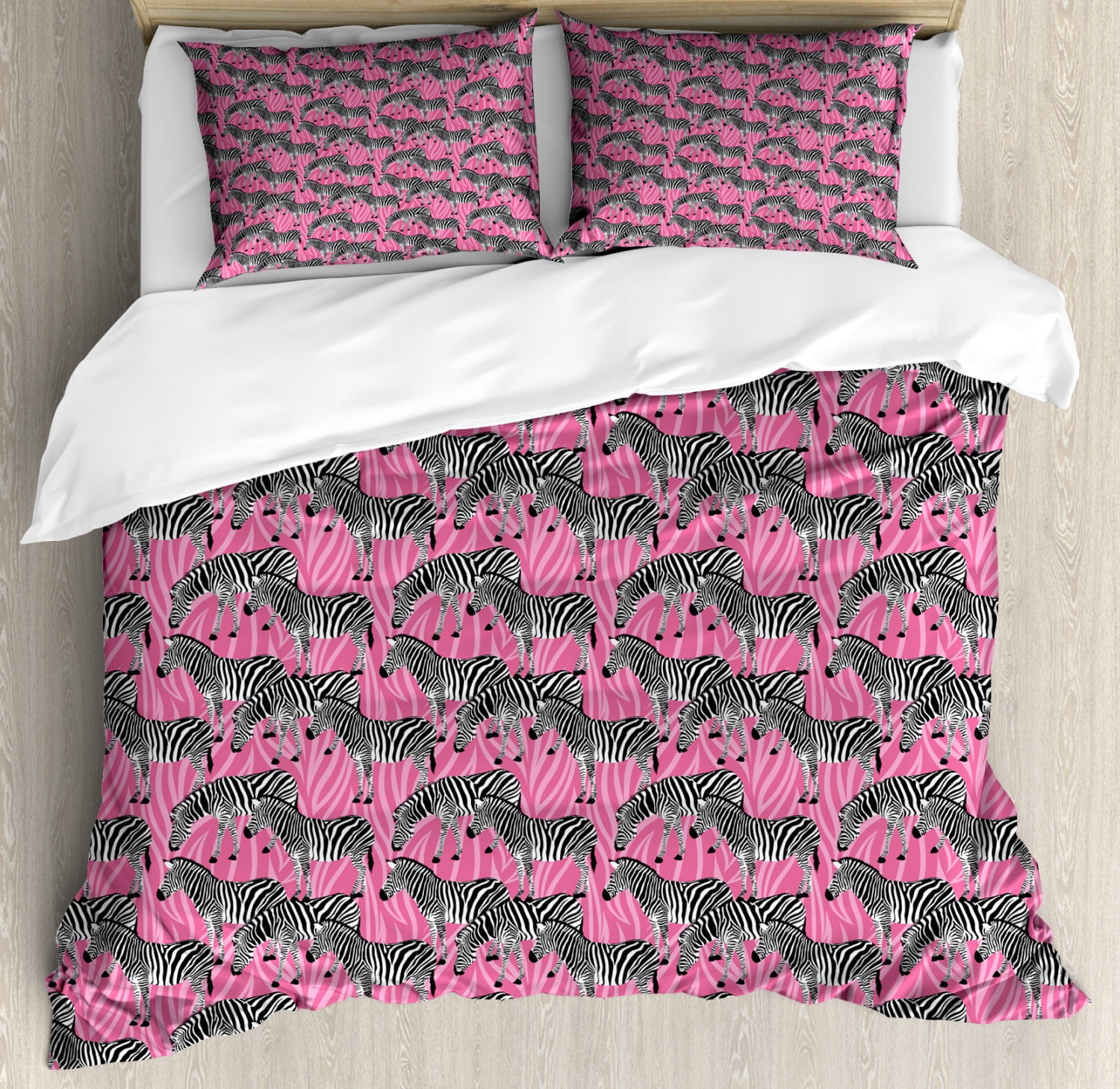Pink Zebra Queen Size Duvet Cover Set, Zebras Pattern Wild Animal ...