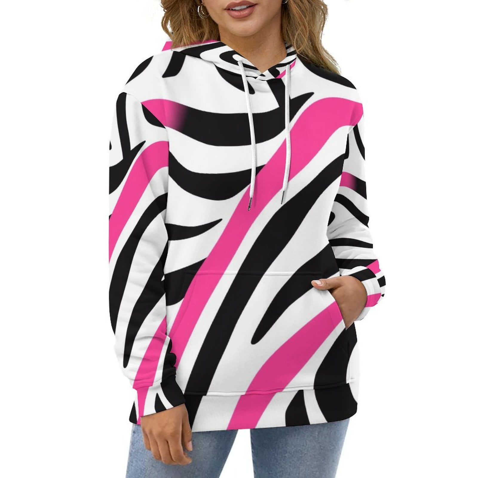 Pink Zebra Stripes Hoodies Long-Sleeve Spring Fashion Oversize Loose ...