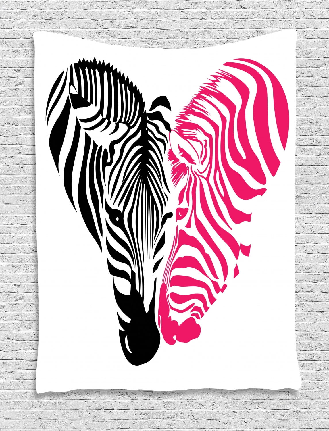 Pink Zebra Tapestry, African Zebra Couple Heads in the Shape of Heart ...