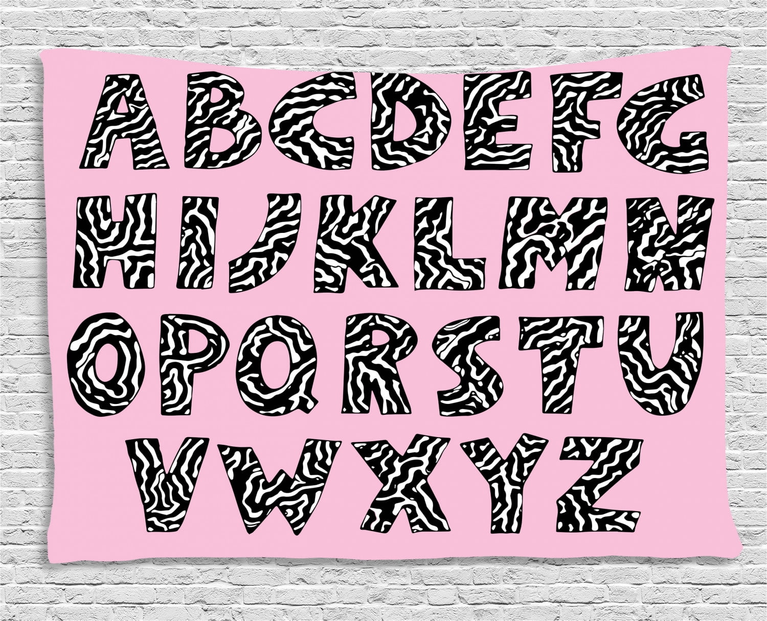 Pink Zebra Tapestry, Funky Letters Written in Zebra Skin Stripes Animal ...