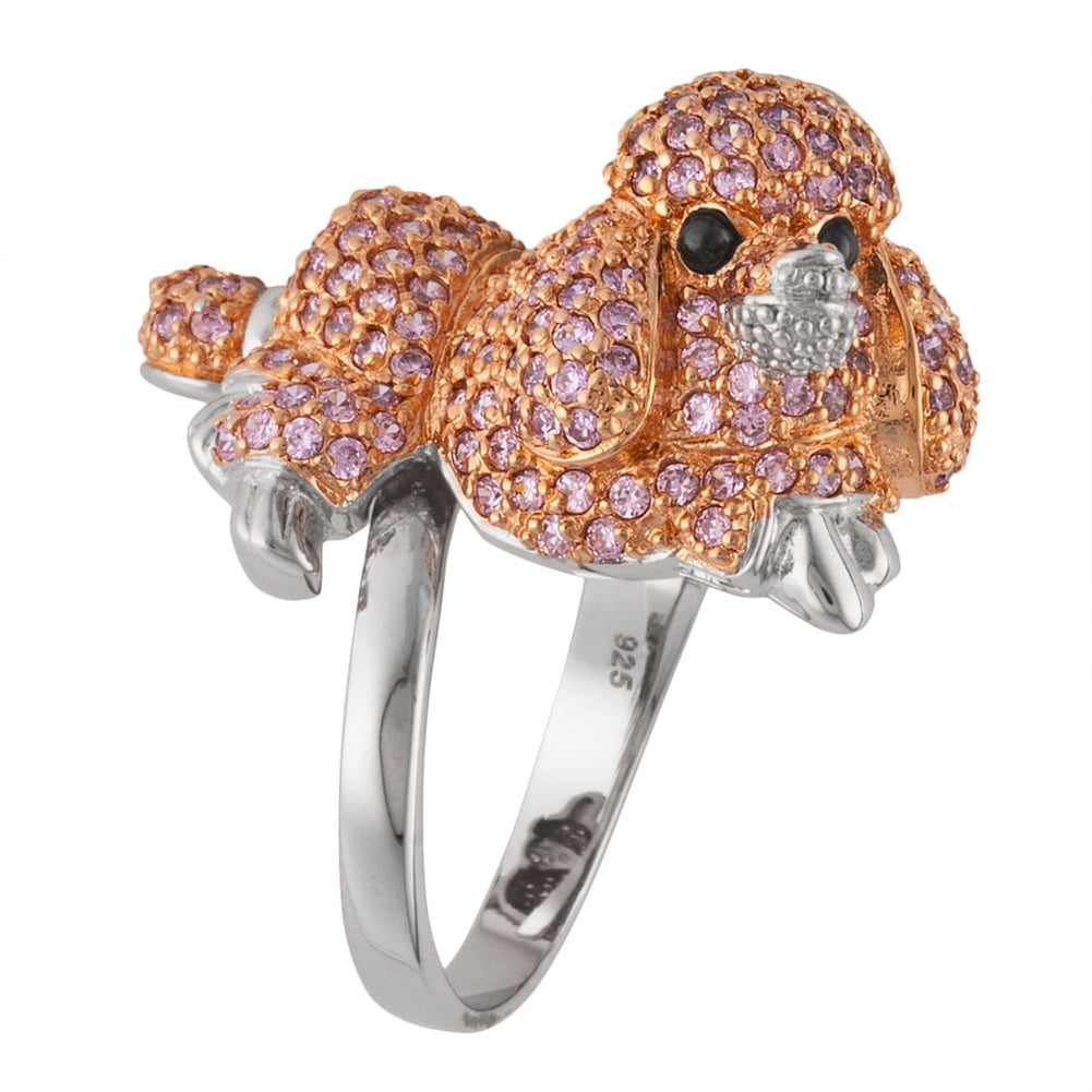 Pink Zirconia Studded Poodle Sterling Silver Adjustable Ring - Walmart.com