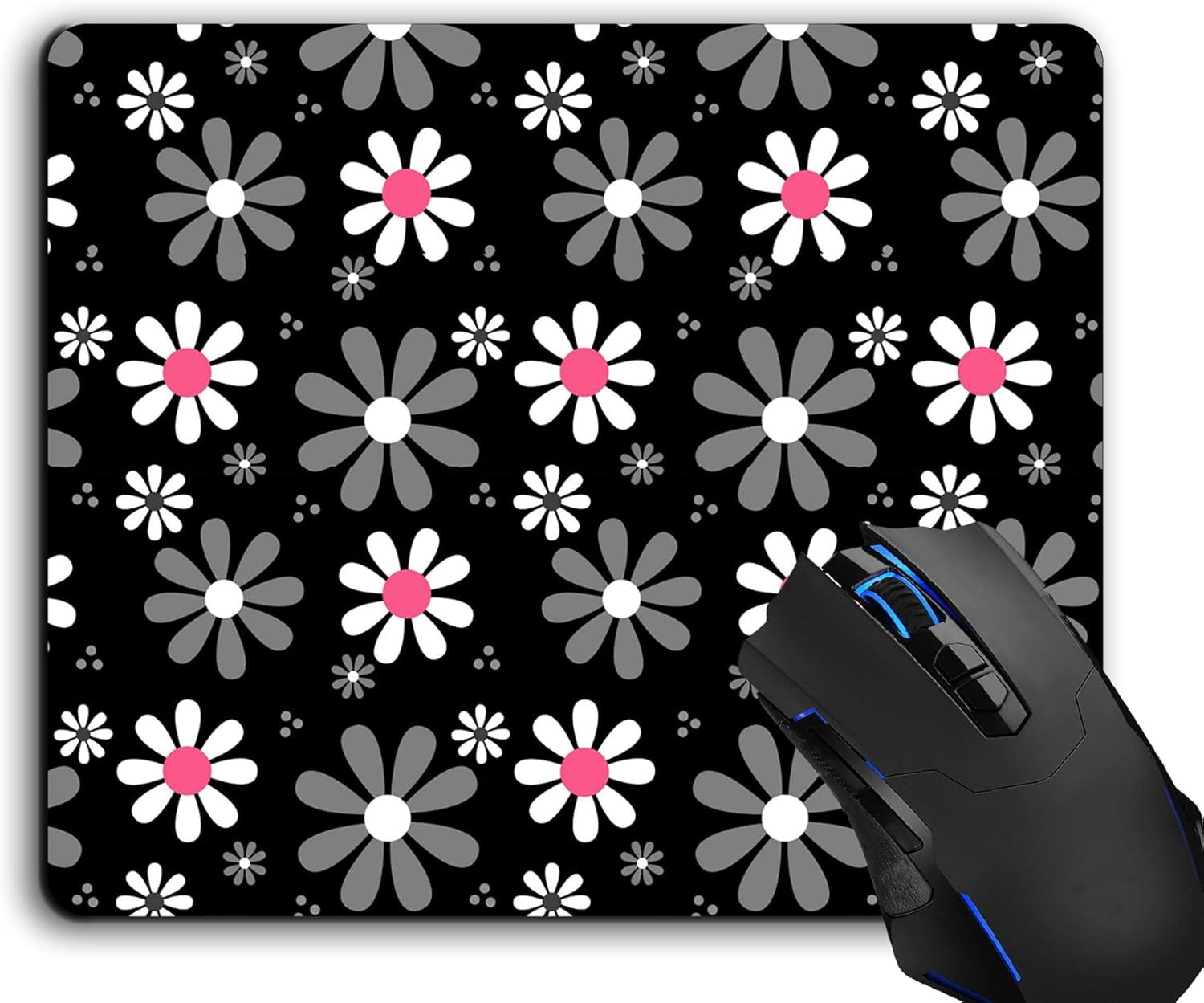 Pink and Black Daisies Mouse Pad Girly Mod Design, NonSlip Rubber Base ...
