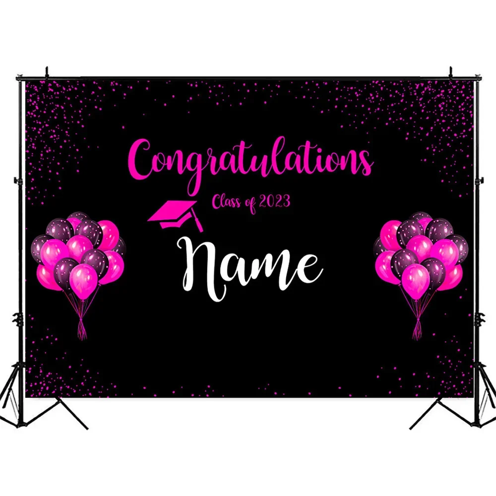 Pink and Black Grad Party Backdrop Custom Name Congratulations Class of ...