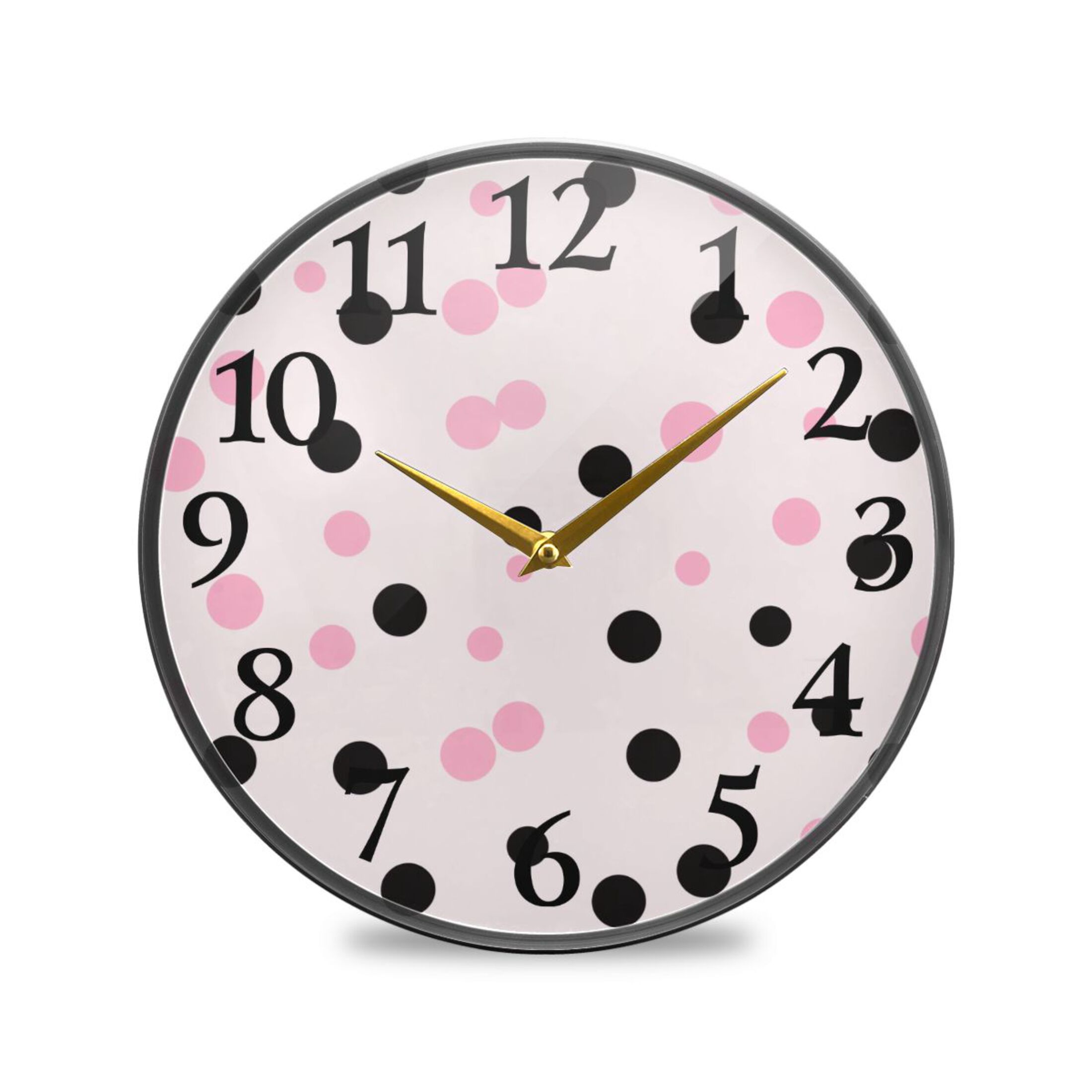 Pink and Black Polka Dots Wall Clocks Battery Operated 9.5 Inch Round ...