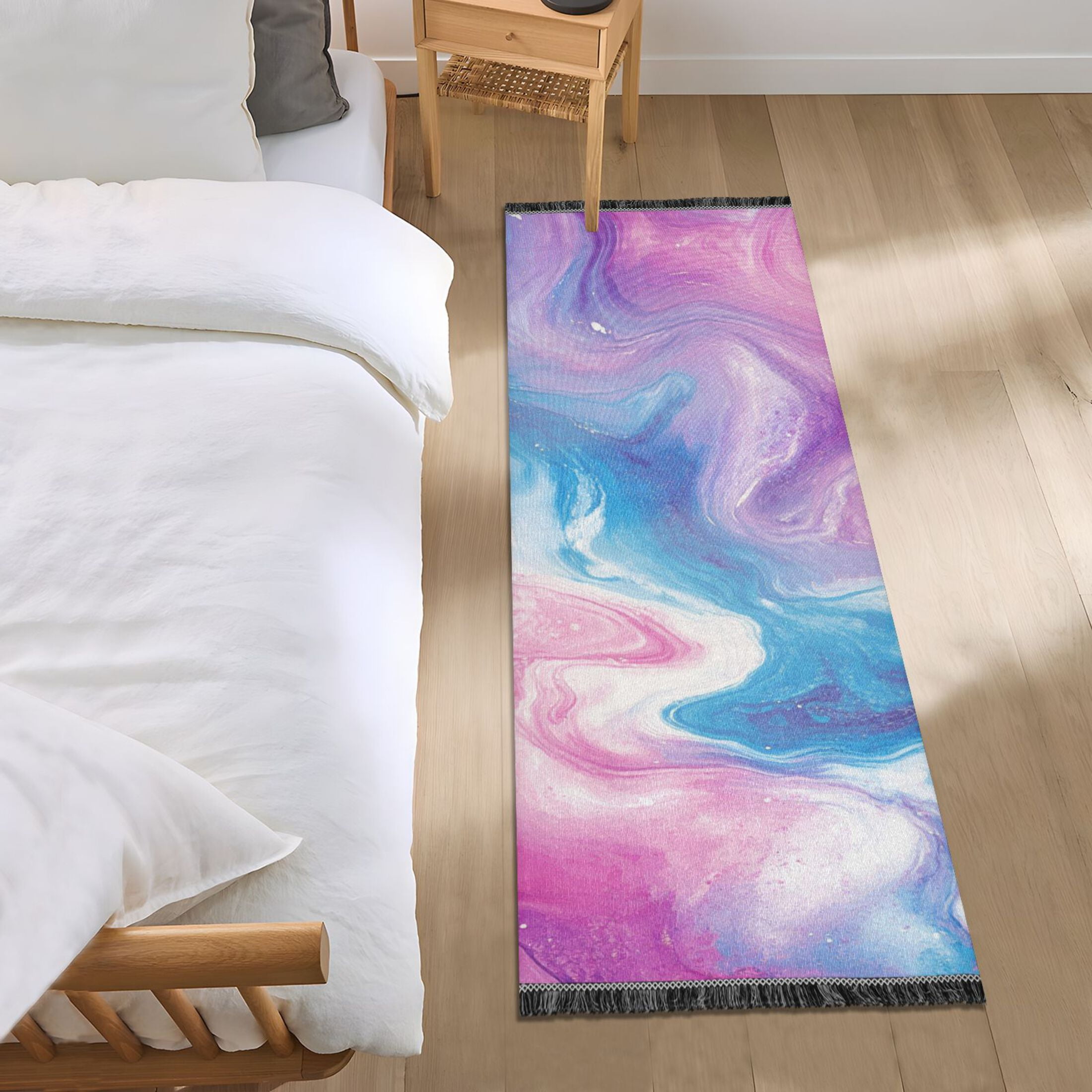 Pink and Blue Abstract Art Bedroom Runner Rug 2'x 6' Non Slip Carpet ...