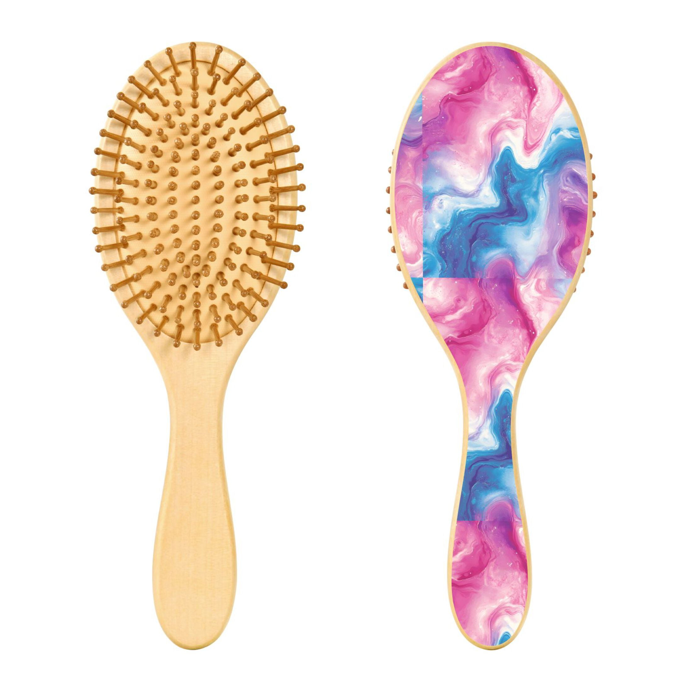 Pink and Blue Abstract Art Wooden Hair Brush Natural Detangling Brush ...