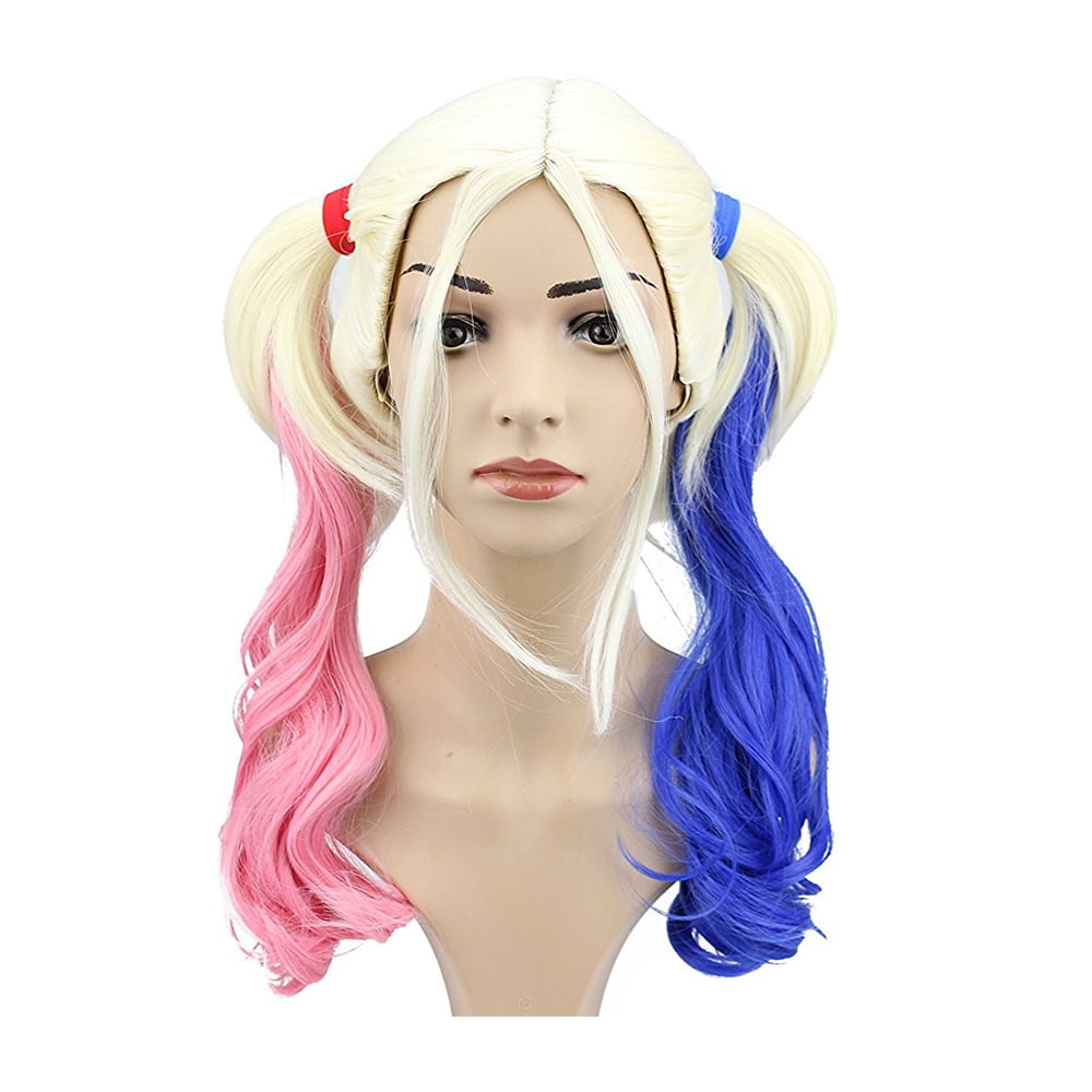Pink and Blue Cosplay Wig for Women, Curly Ponytails Cosplay Harley ...