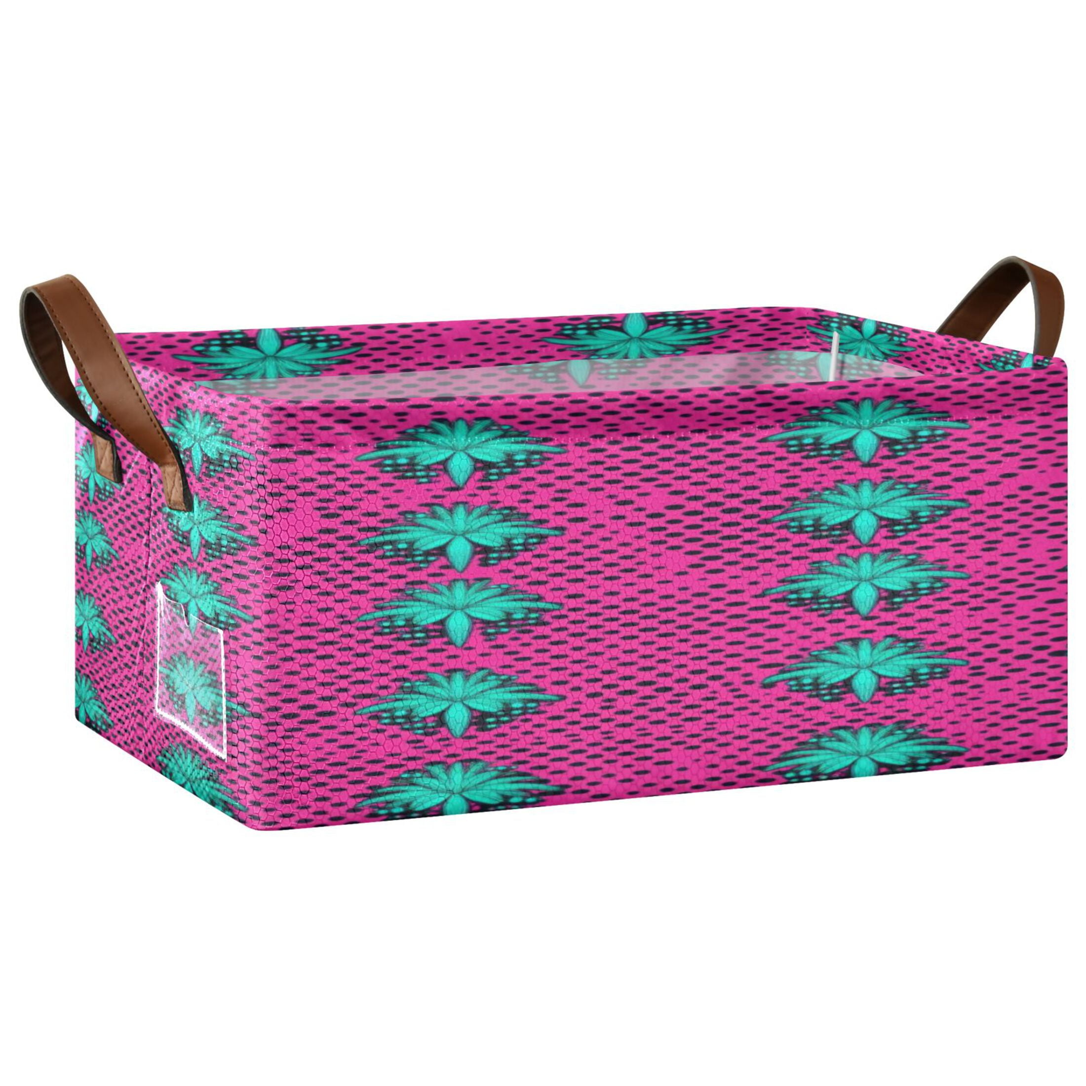Pink and Blue Floral Open Home Storage Bins Foldable Metal Frame Shelf ...