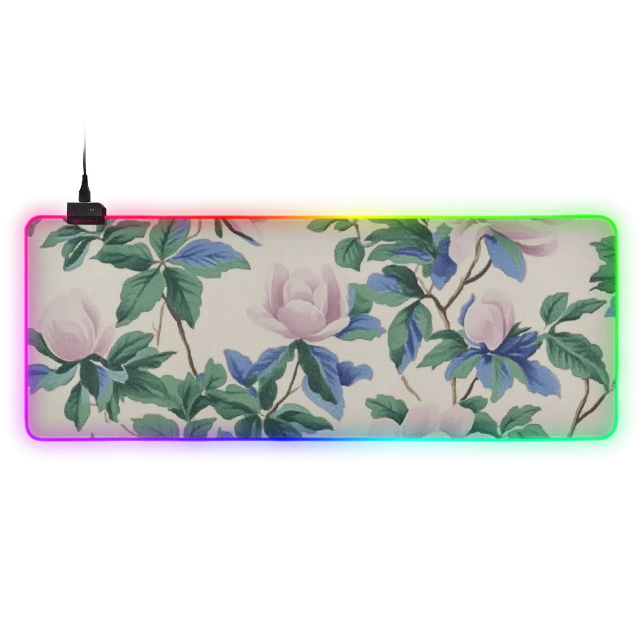 Pink and Blue Flowers RGB Gaming Mouse Pad Large Keyboard Mat Rubber ...