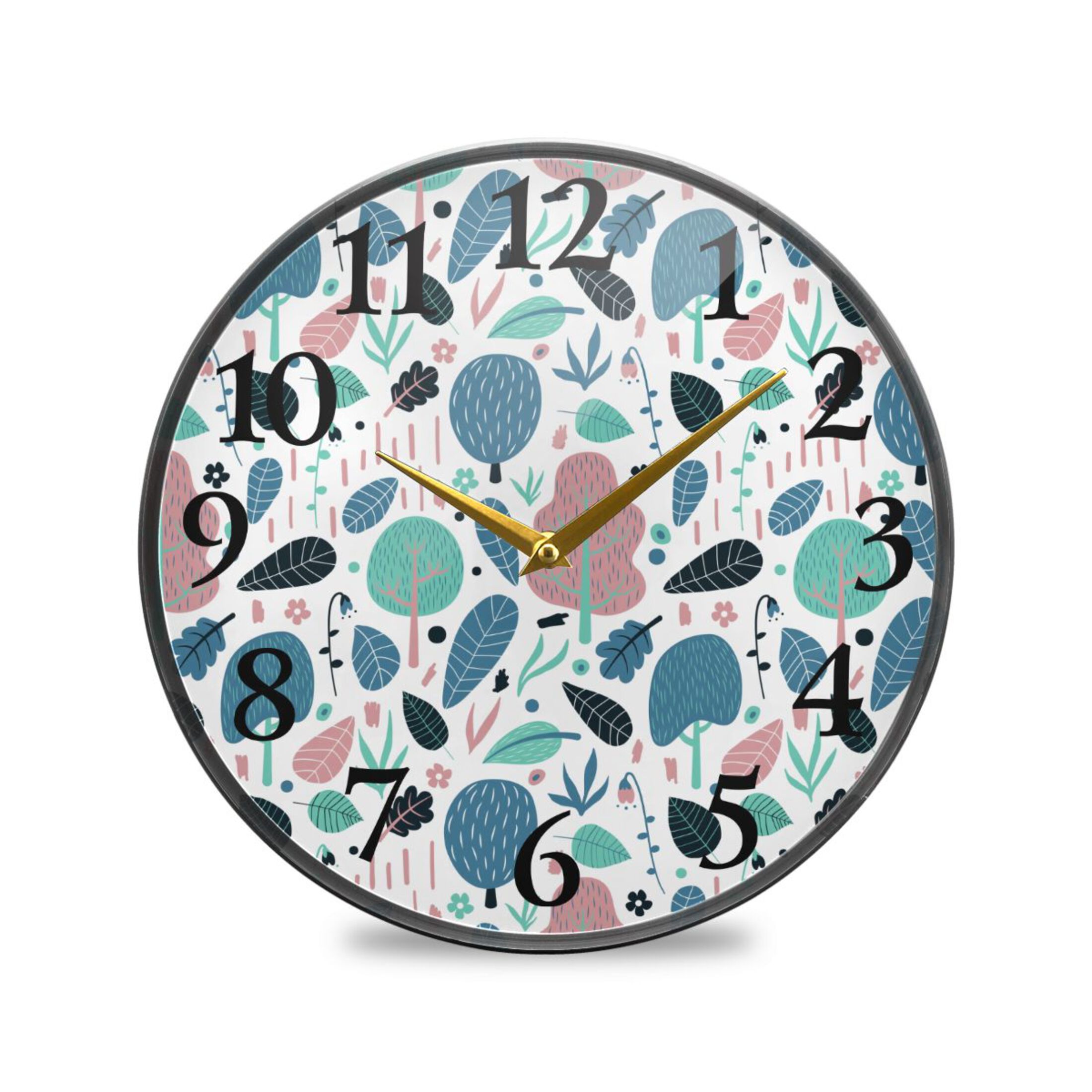 Pink and Blue Plants Leaves Wall Clocks Battery Operated 9.5 Inch Round ...