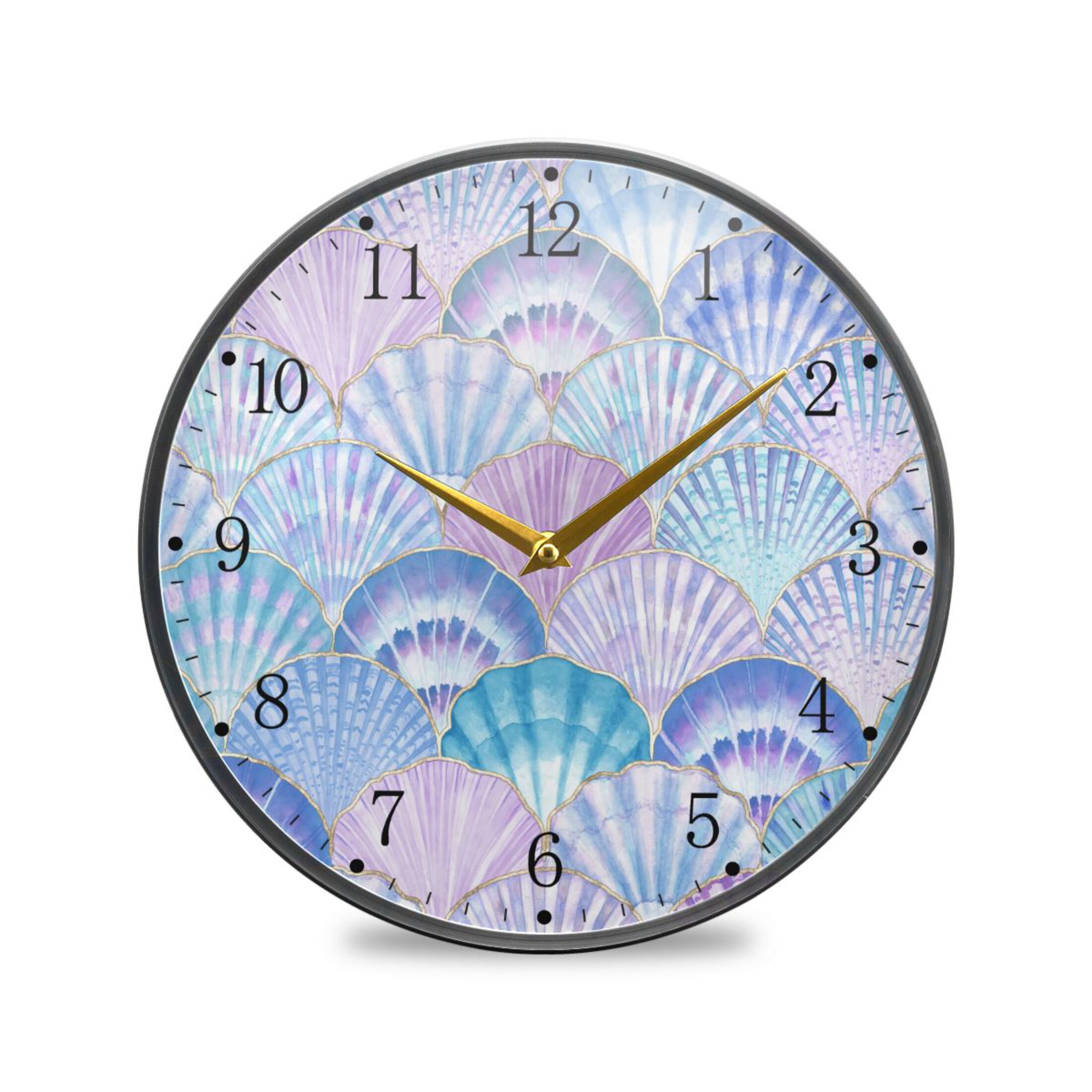 Pink and Blue Seashells Acrylic Wall Clocks Quiet Round Clock Battery ...