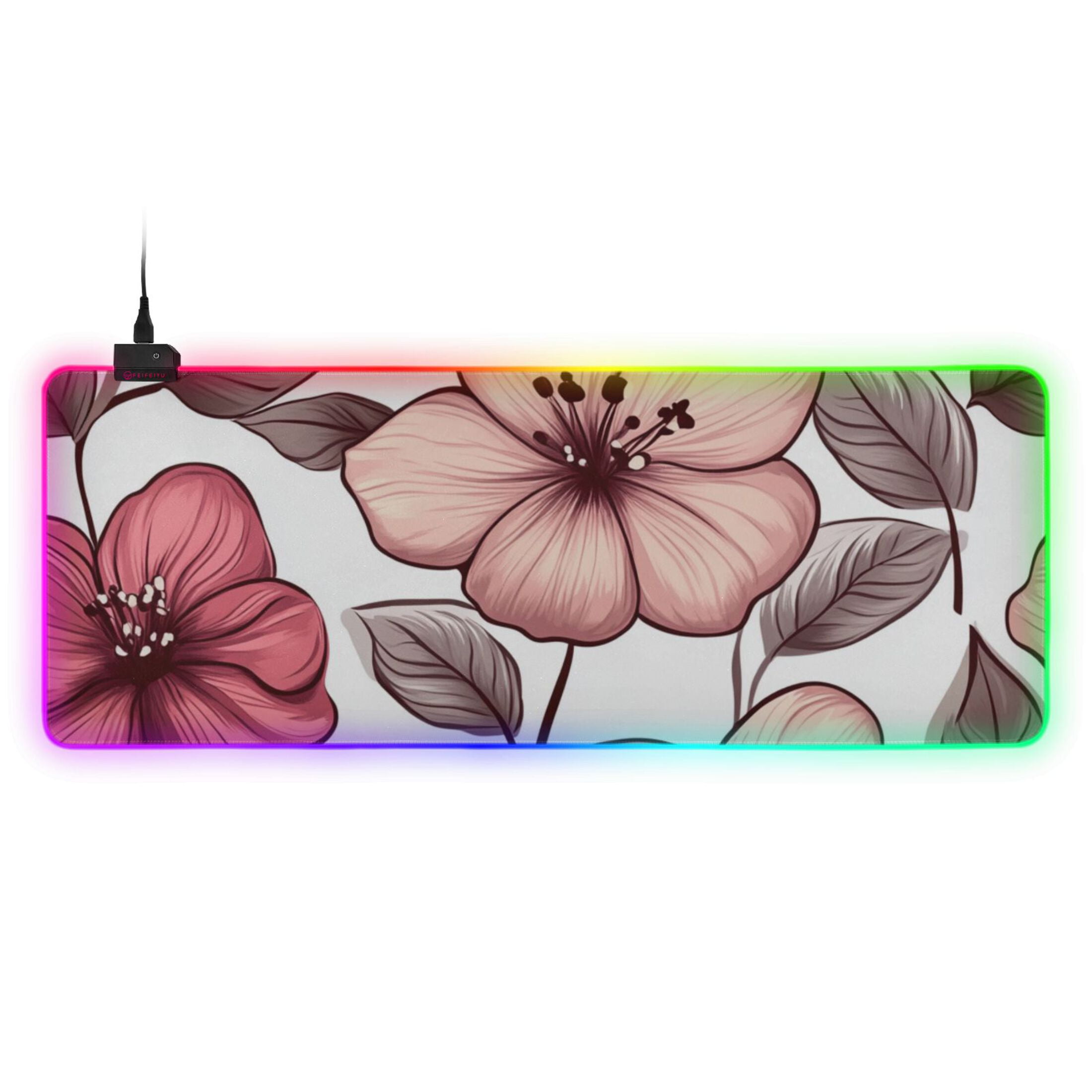 Pink and Brown Flowers RGB Gaming Mouse Pad Large Keyboard Mat Rubber ...