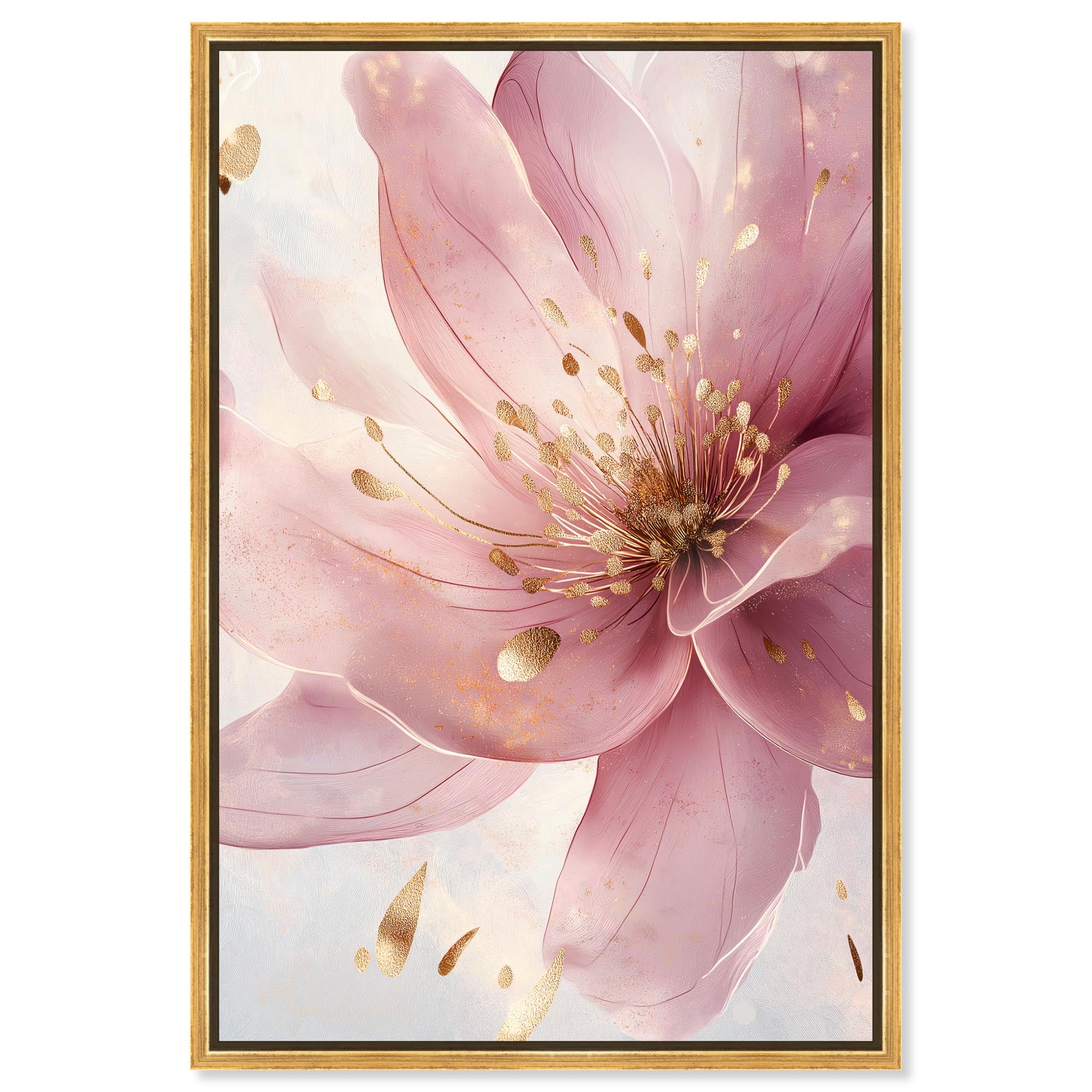 Pink and Gold Bloom Canvas Elegant Floral Art by Art Remedy, Gold Frame ...