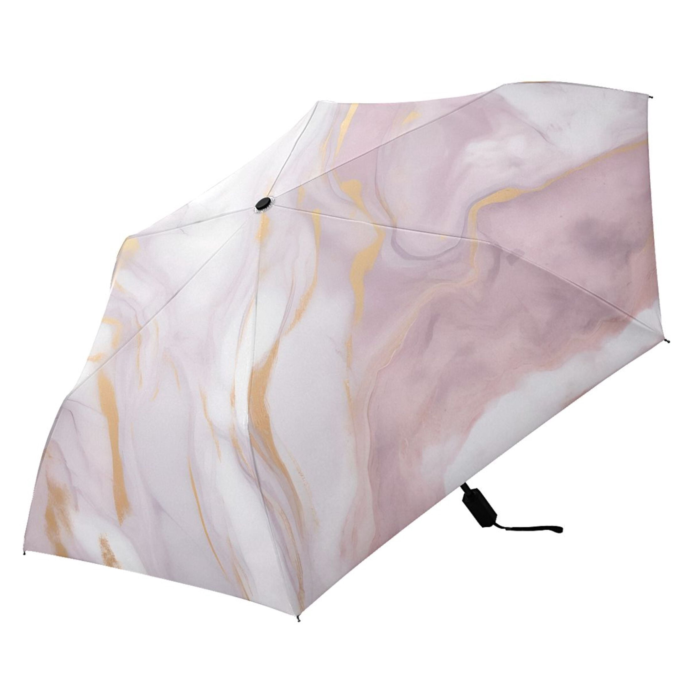Pink and Gold Marble Compact Folding Umbrella for Rain Windproof Travel ...