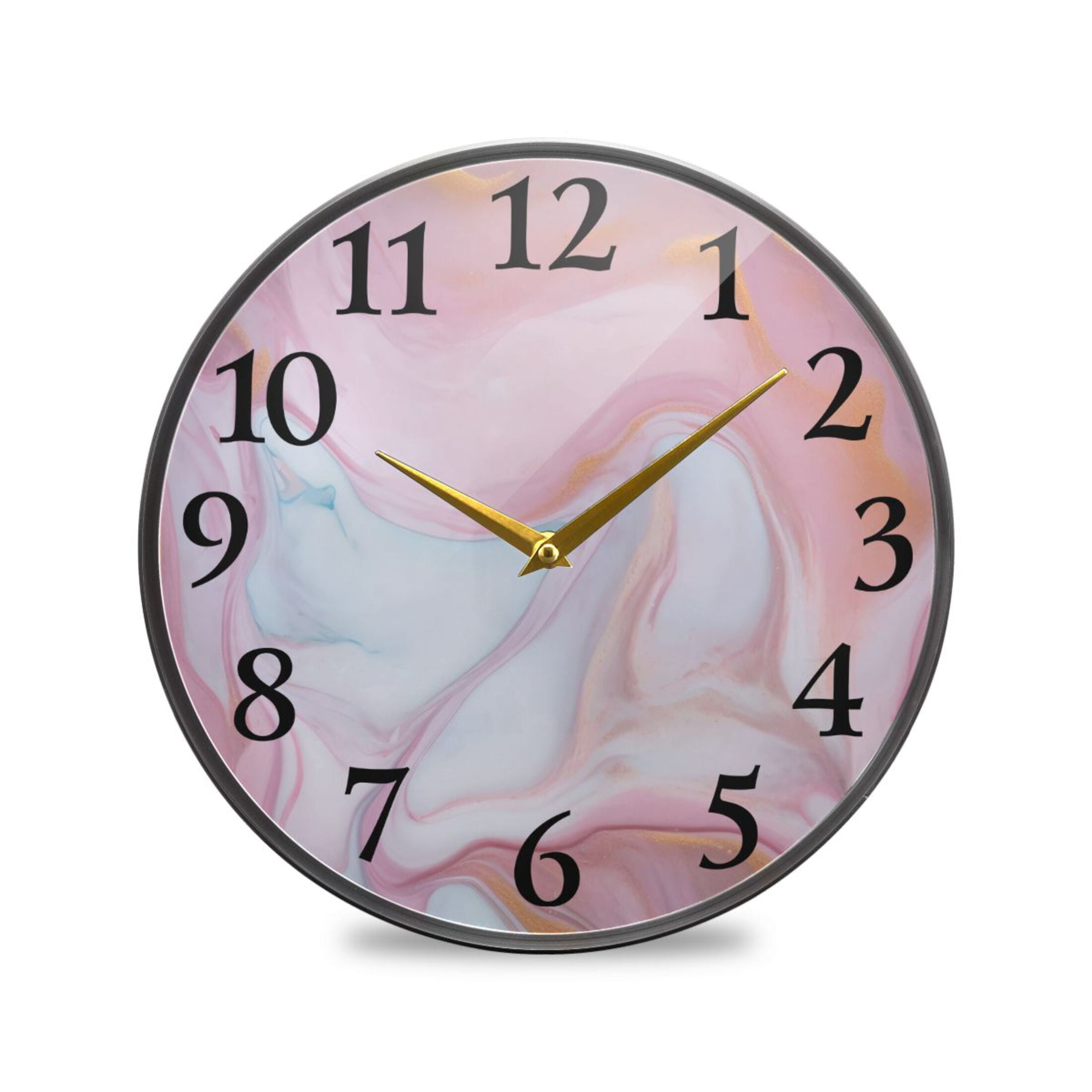 Pink and Gold Marble Wall Clocks Battery Operated 11.9 Inch Round Clock ...