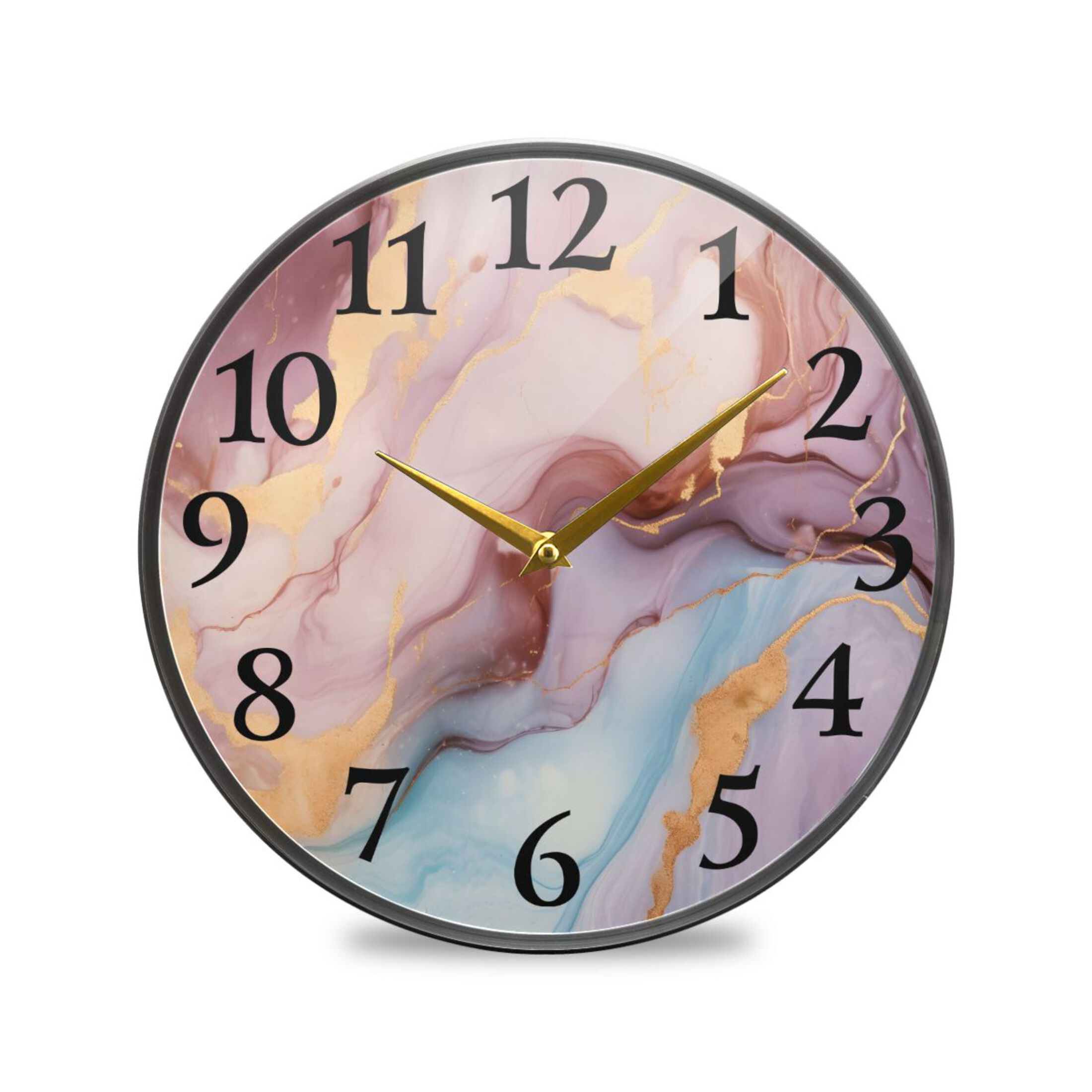 Pink and Gold Marble Wall Clocks Battery Operated 11.9 Inch Round Clock ...