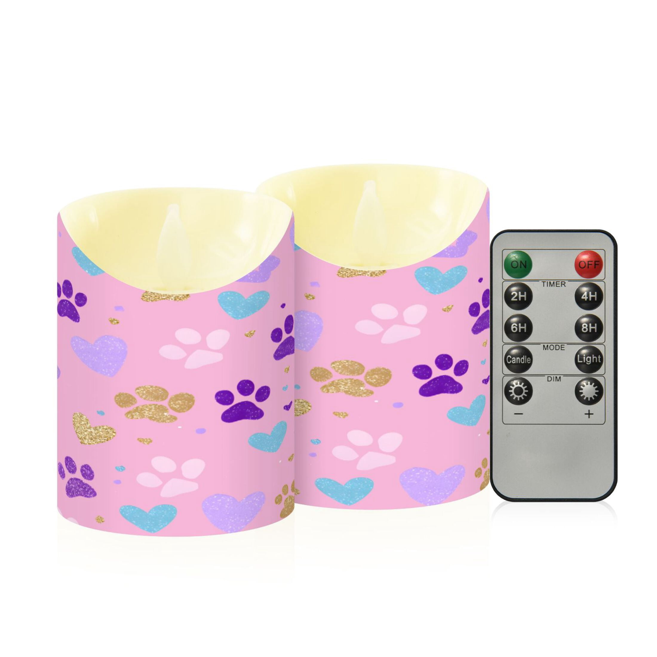 Pink and Gold Puppy Footprints Flameless Candles 2 PCS with Remote ...