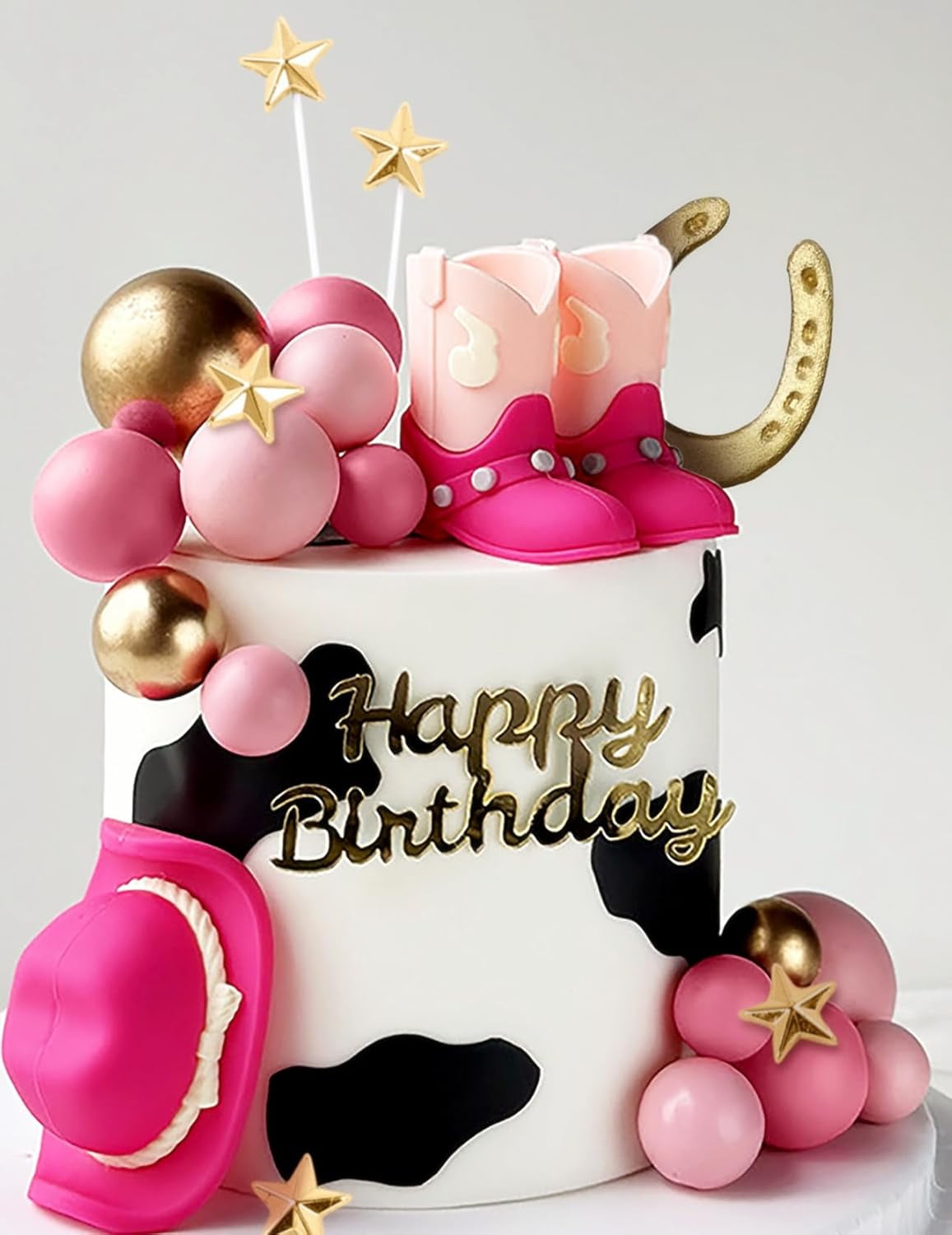 Pink and Gold Western-style Cake Decoration Set - Cowboy Hat, Boots ...