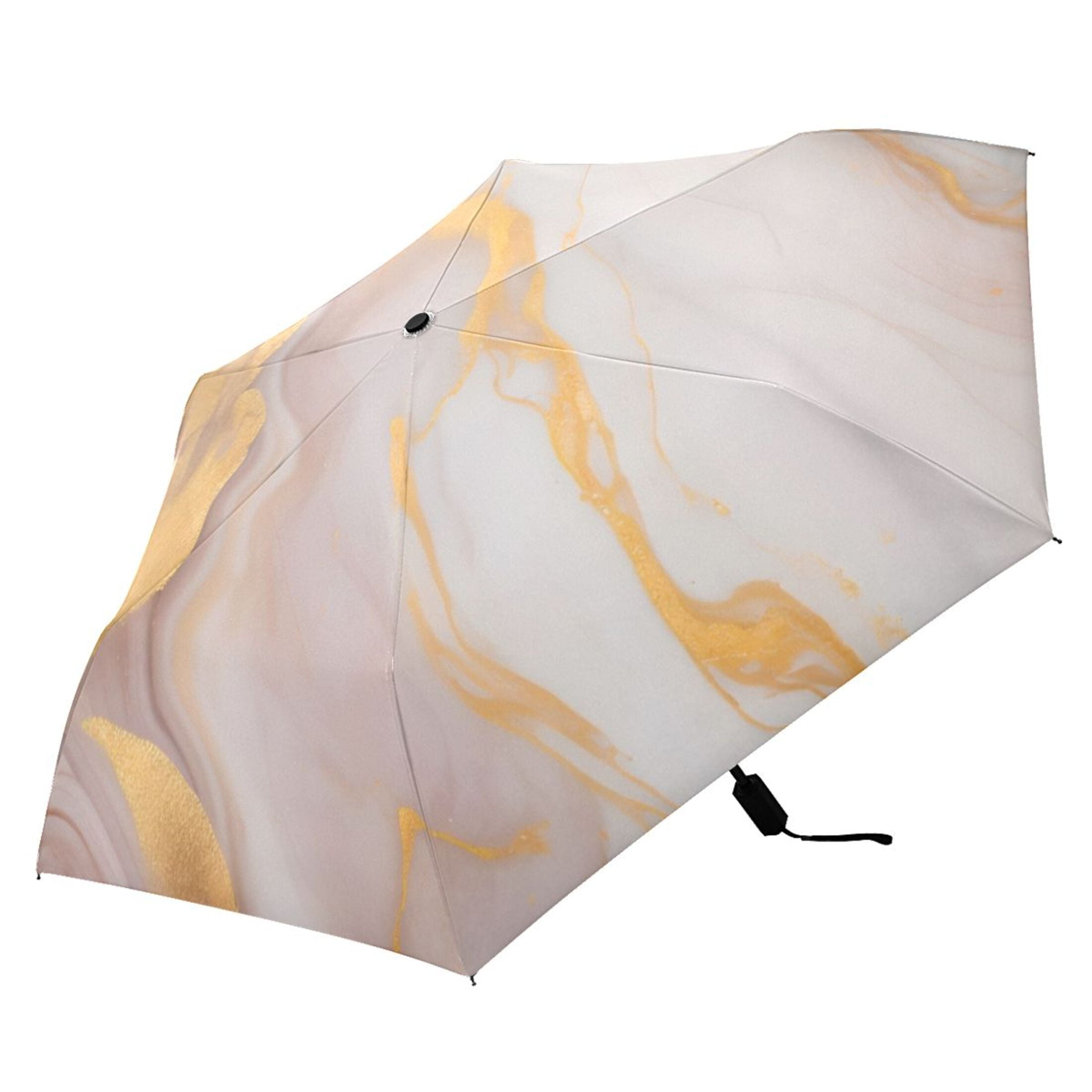 Pink and Golden Marble Compact Folding Umbrella for Rain Windproof ...