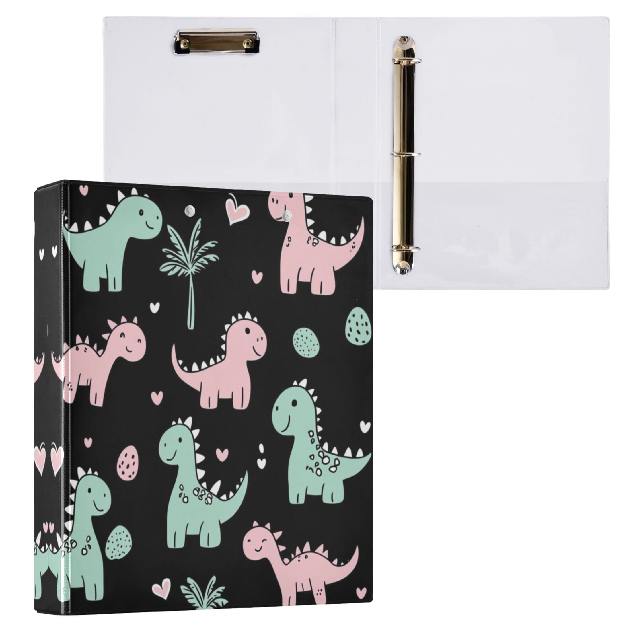 Pink and Green Dinosaurs 3 Ring Hardcover Binders 1.5in Round Rings for ...