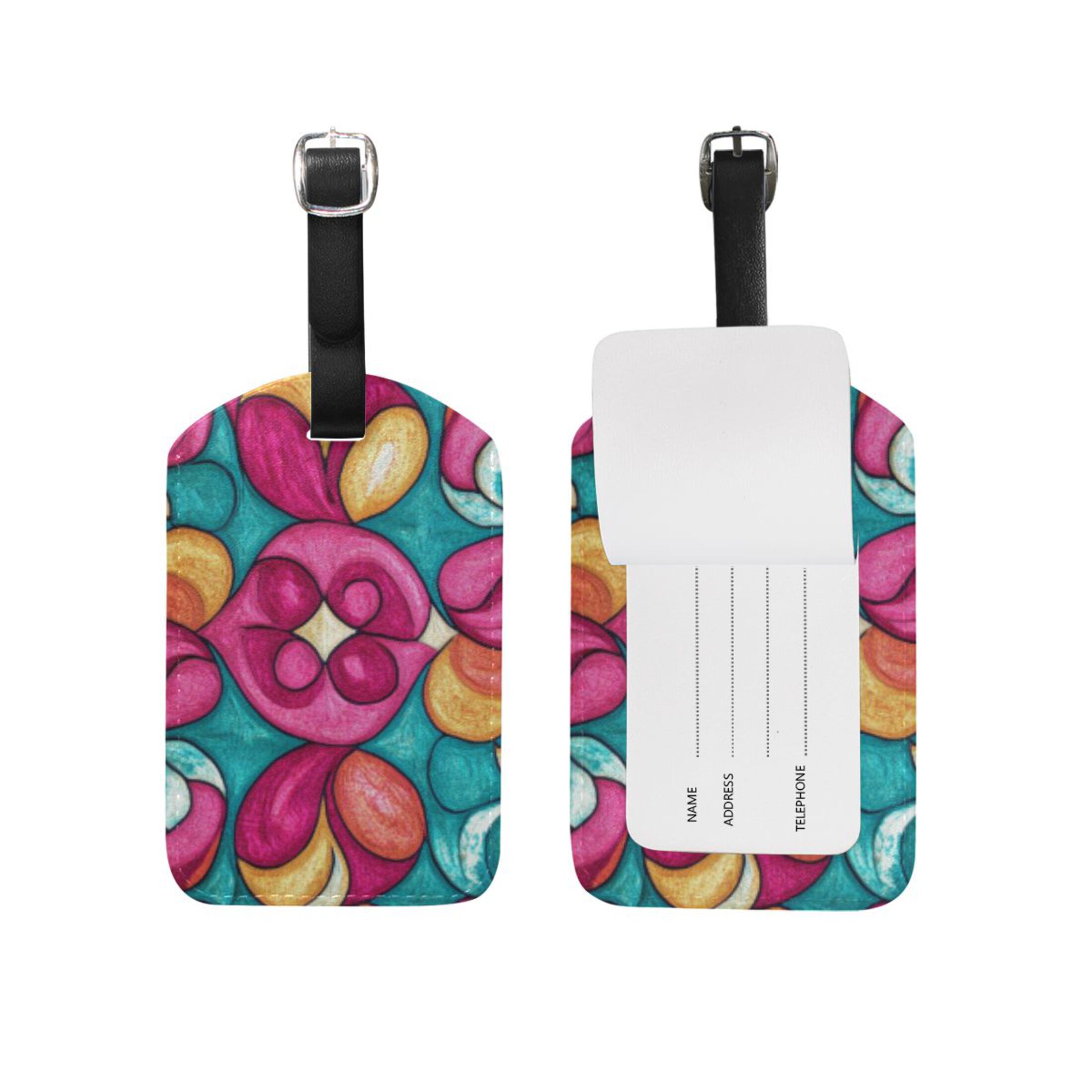 Pink and Green Glass Luggage Tags PU Leather Name ID Labels for ...