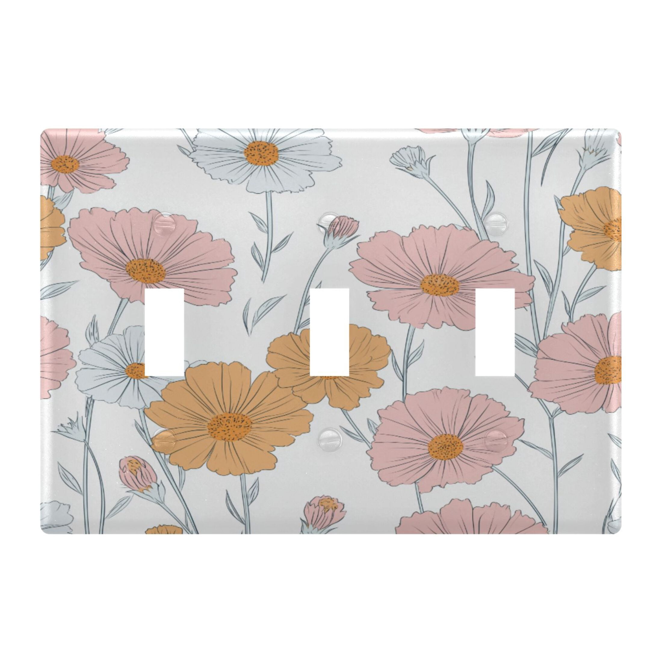 Pink and Orange Florals Line Art Light Switch Cover Electrical Outlet ...