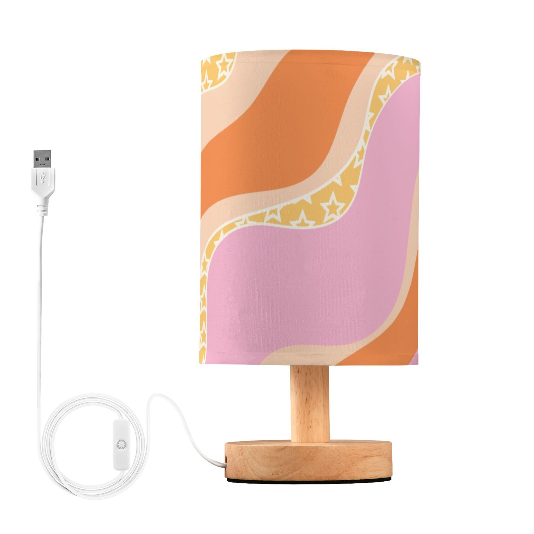Pink and Orange Print Bedside Table Lamp LED Warm Lights with USB ...