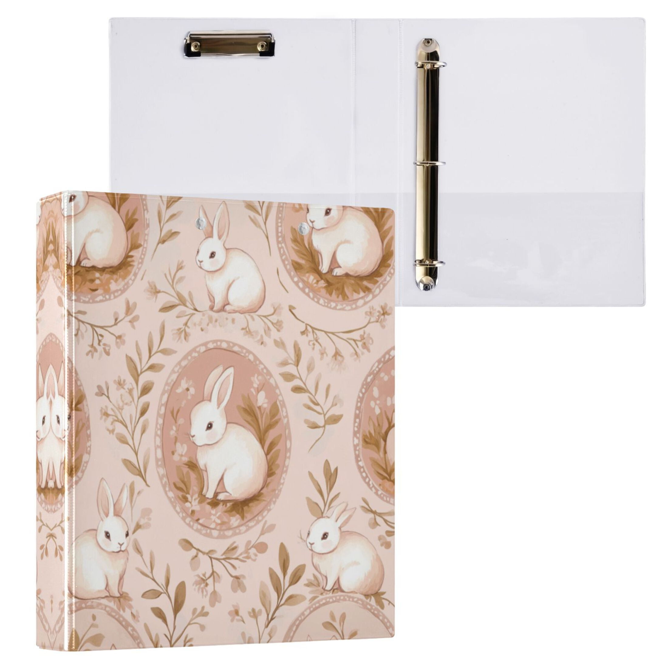 Pink and Peach Rabbits 3 Ring Hardcover Binders 1.5in Round Rings for ...