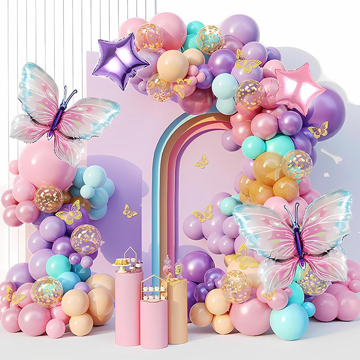 Pink and Purple Butterfly Balloon Arch SMRGarland Kit, Big Butterfly ...