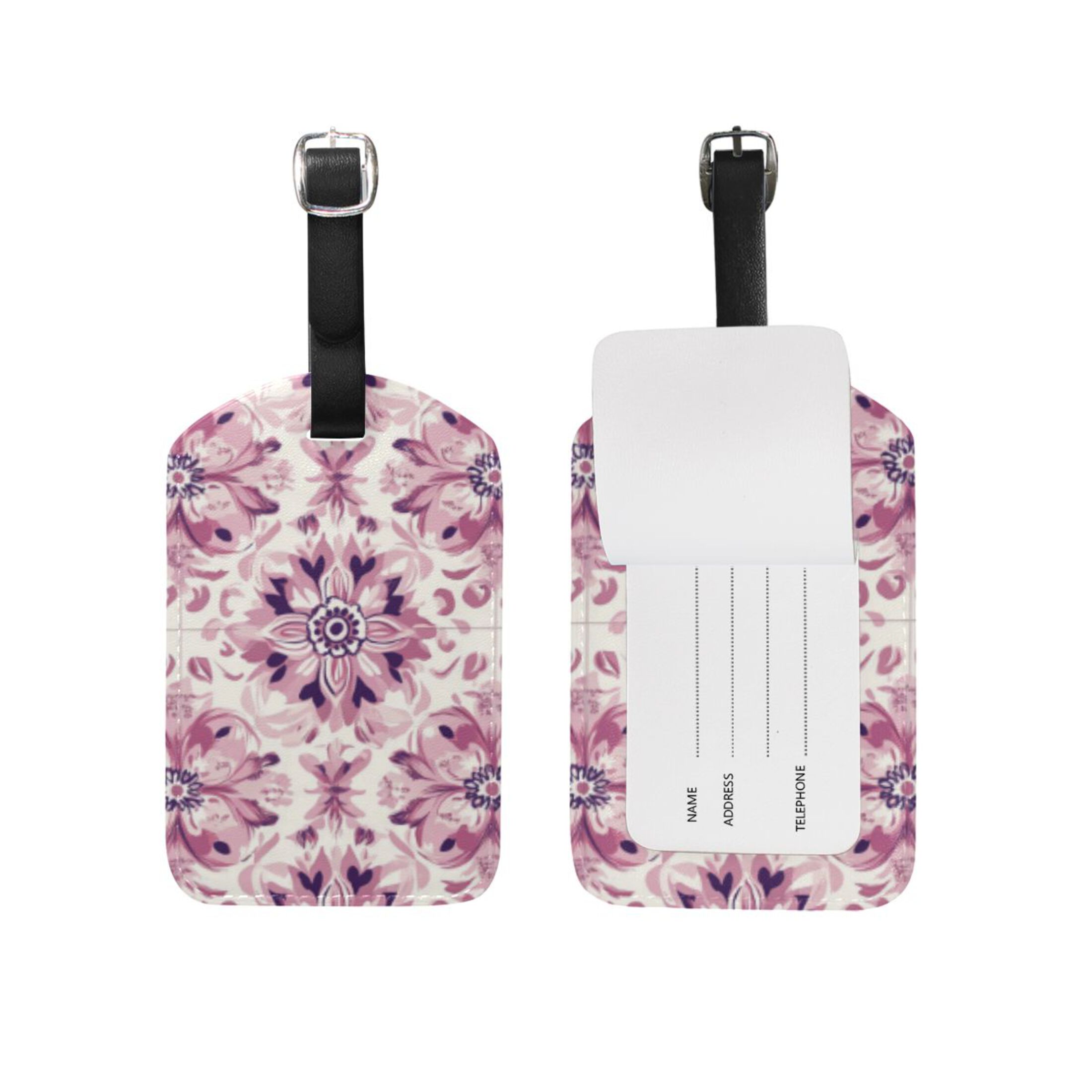 Pink and Purple Flowers Luggage Tags PU Leather Name ID Labels for ...