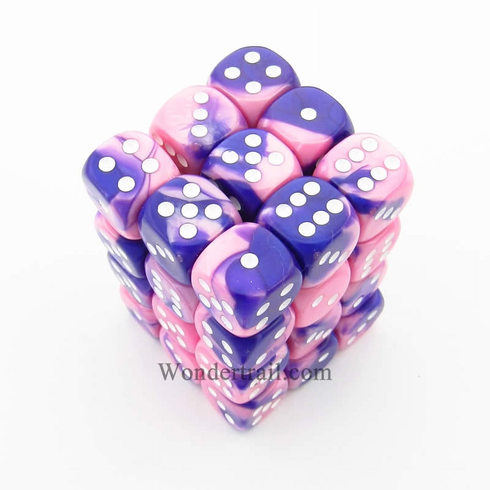 Pink and Purple Gemini Dice with White Pips D6 12mm (1/2in) Pack of 36 ...