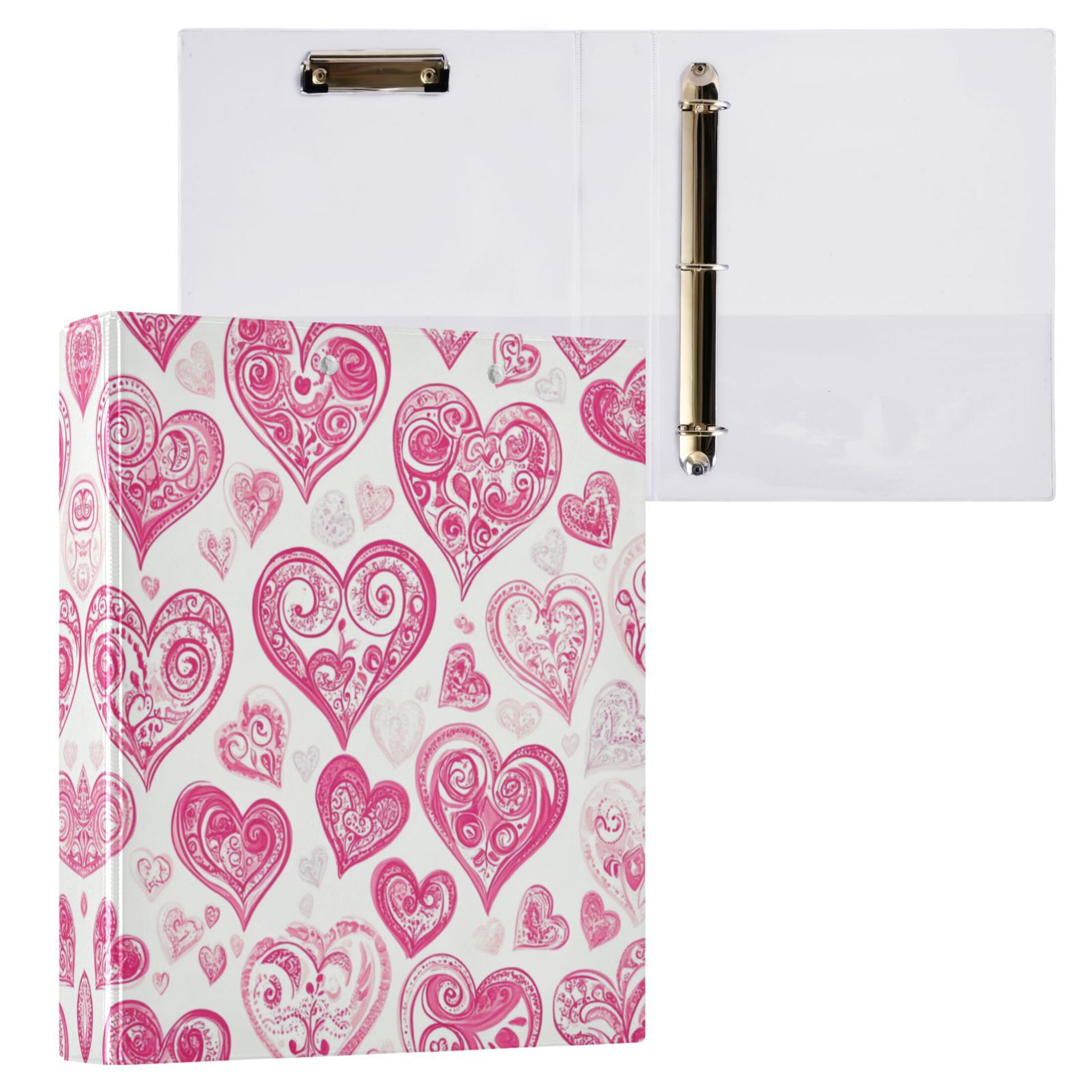Pink and Red Hearts Pattern 3 Ring Hardcover Binders 1.5in Round Rings ...