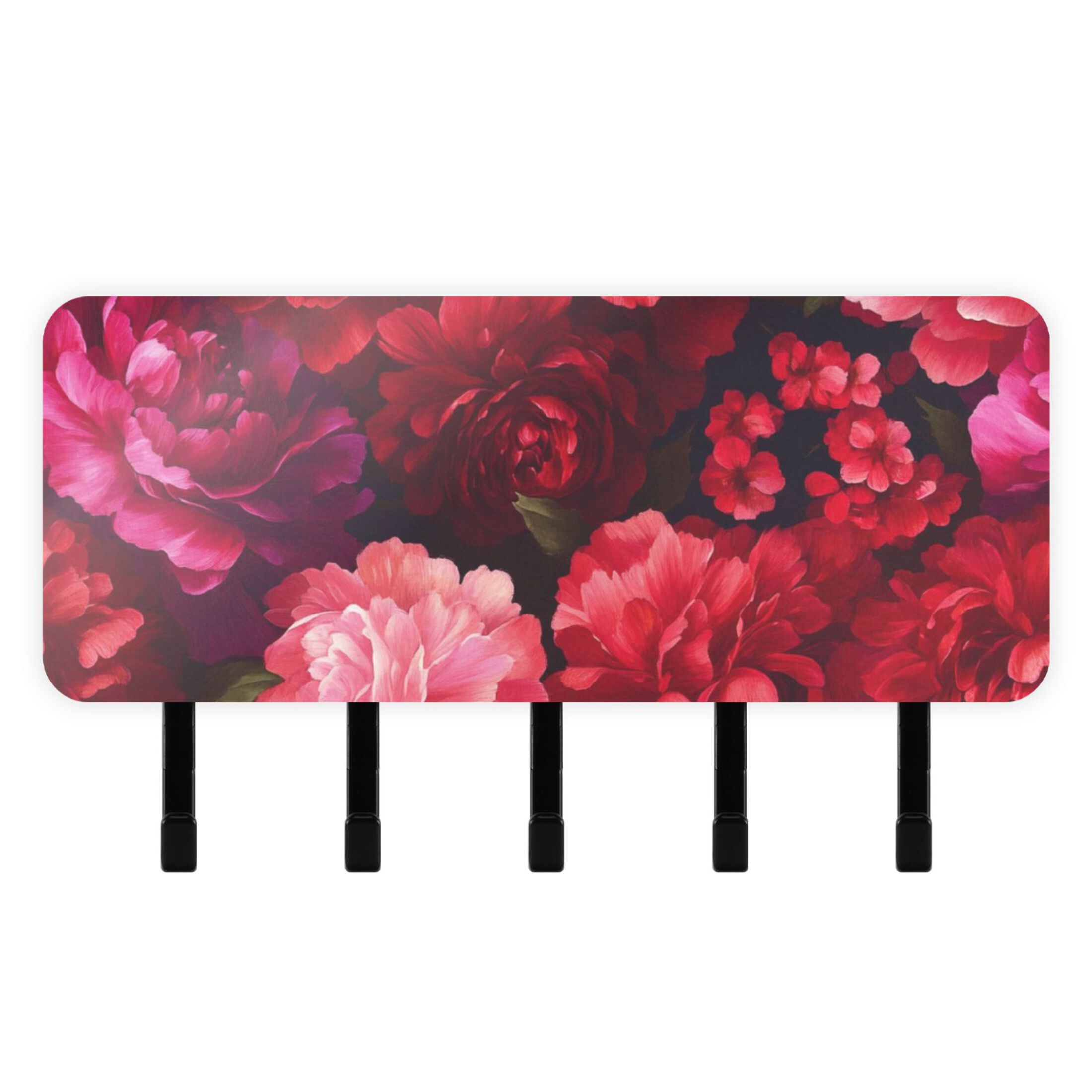 Pink and Red Roses Key Holder Wall Mount Small Metal Key Rack with 5 ...