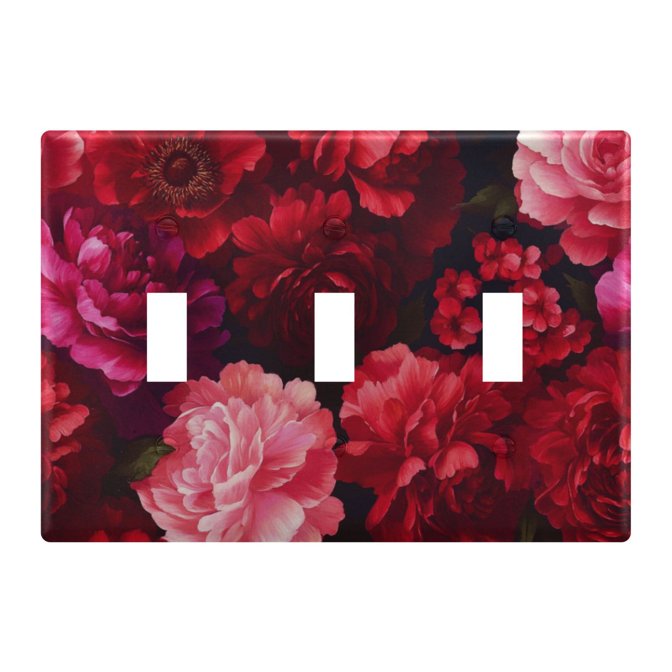 Pink and Red Roses Light Switch Cover Decorative 3 Gang Wall Plate ...