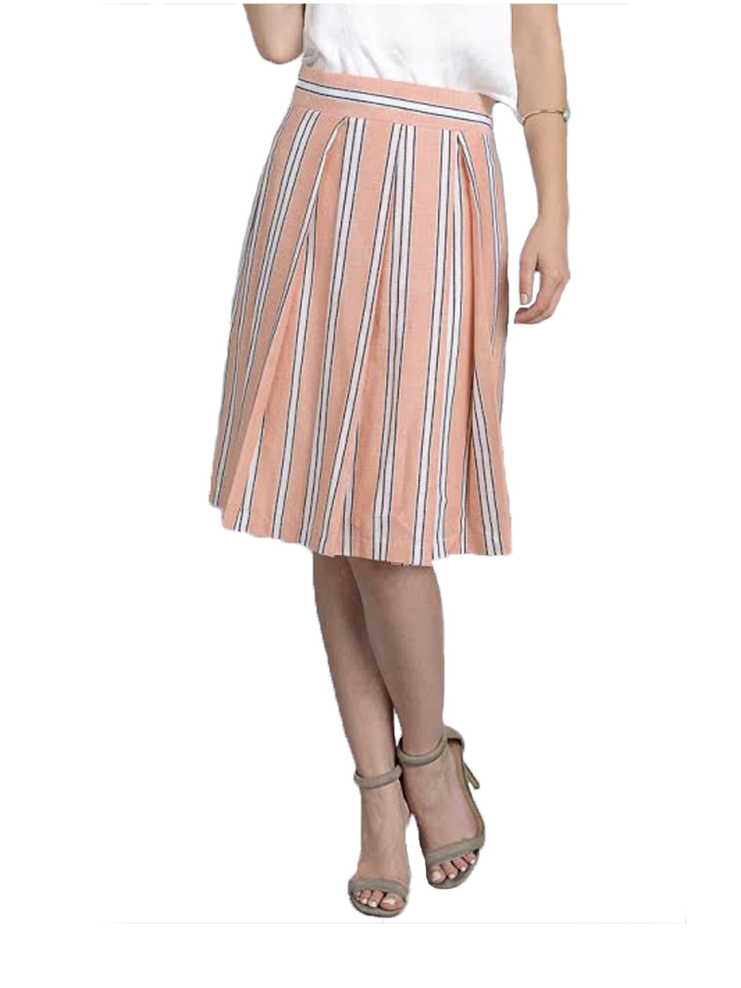 Pink and White Cotton Striped Pleated Flared Full Skirt Size Small ...