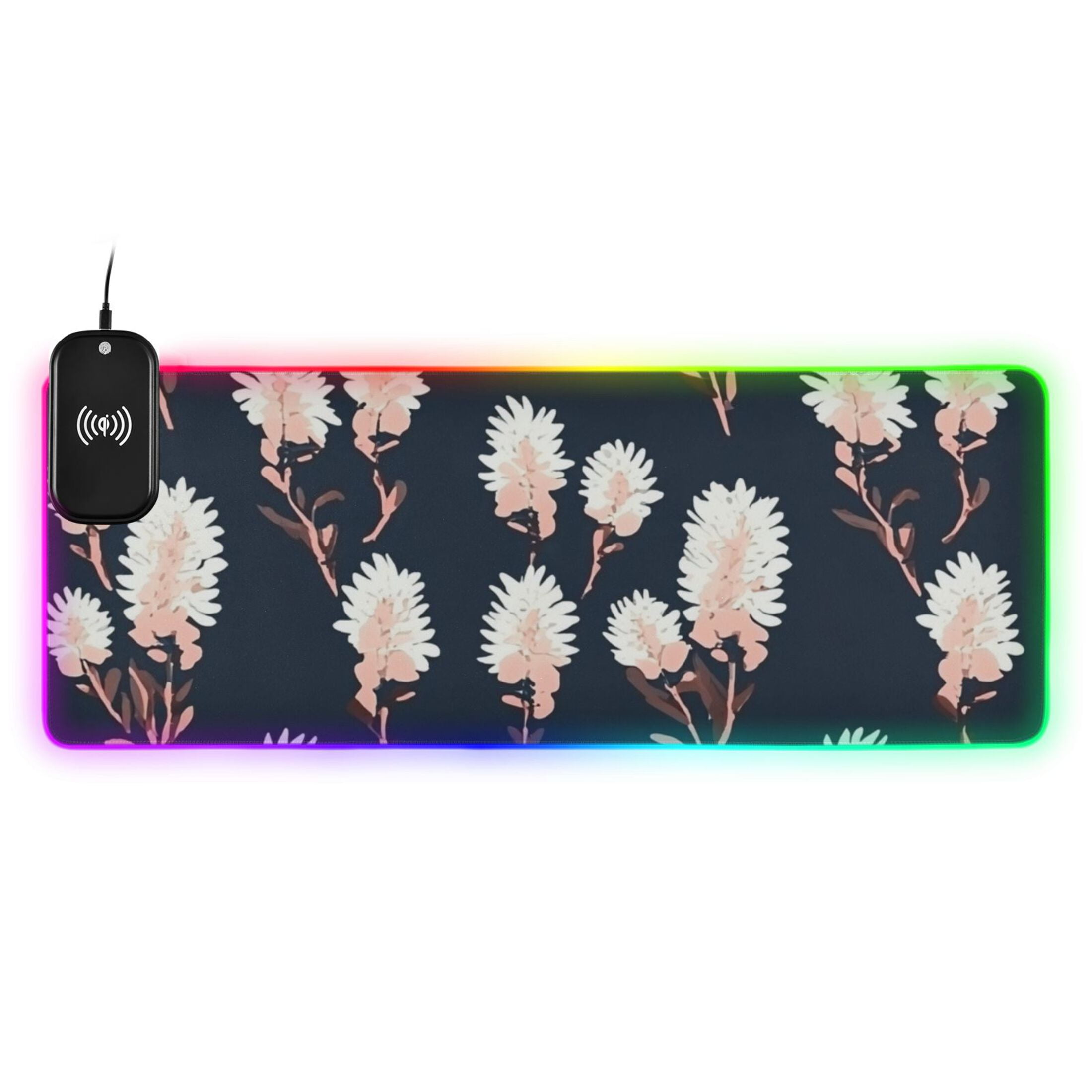 Pink and White Floral Wireless Charging RGB Gaming Mouse Pad Large ...