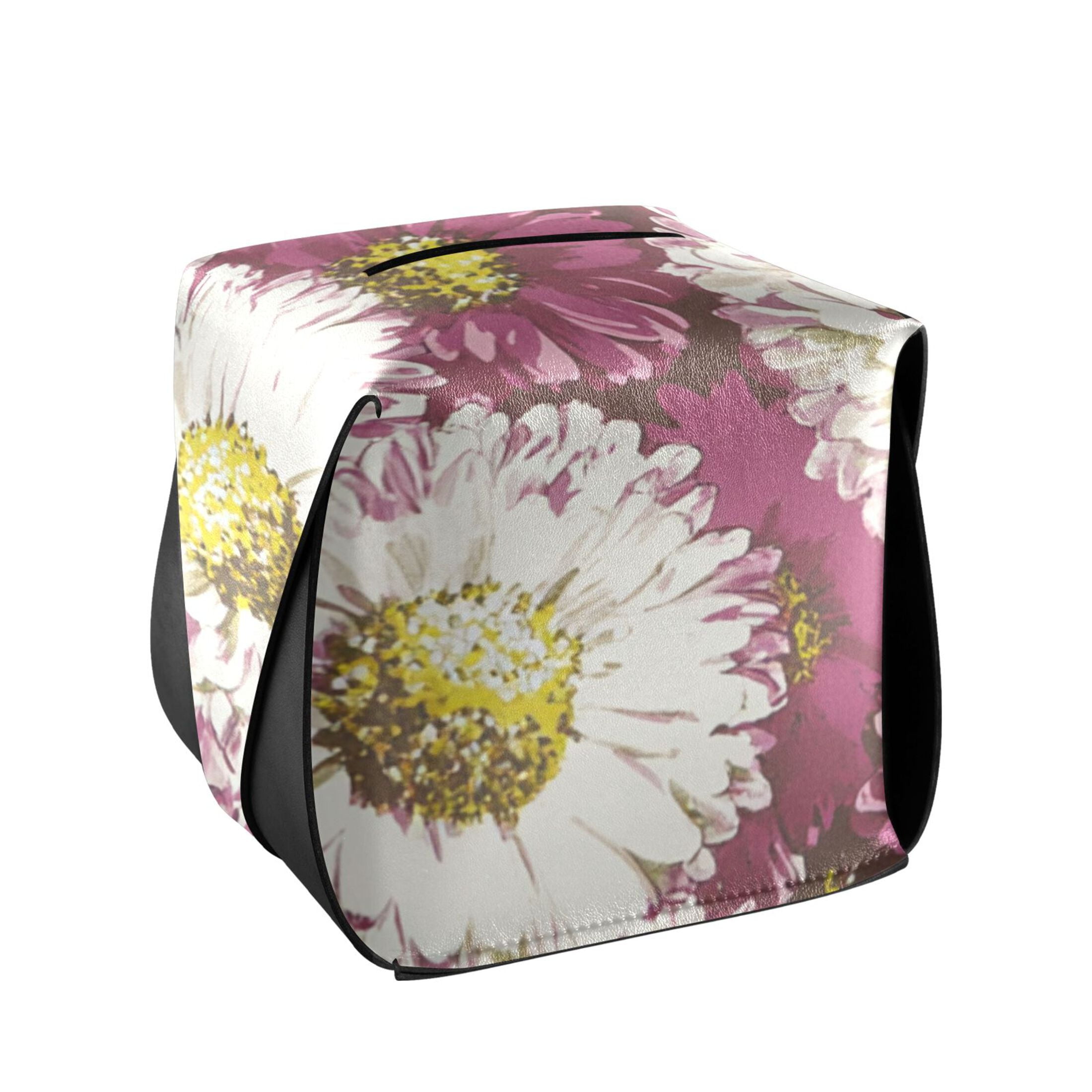 Pink and White Flower Tissue Box Cover Leather Square Rectangle Tissue ...