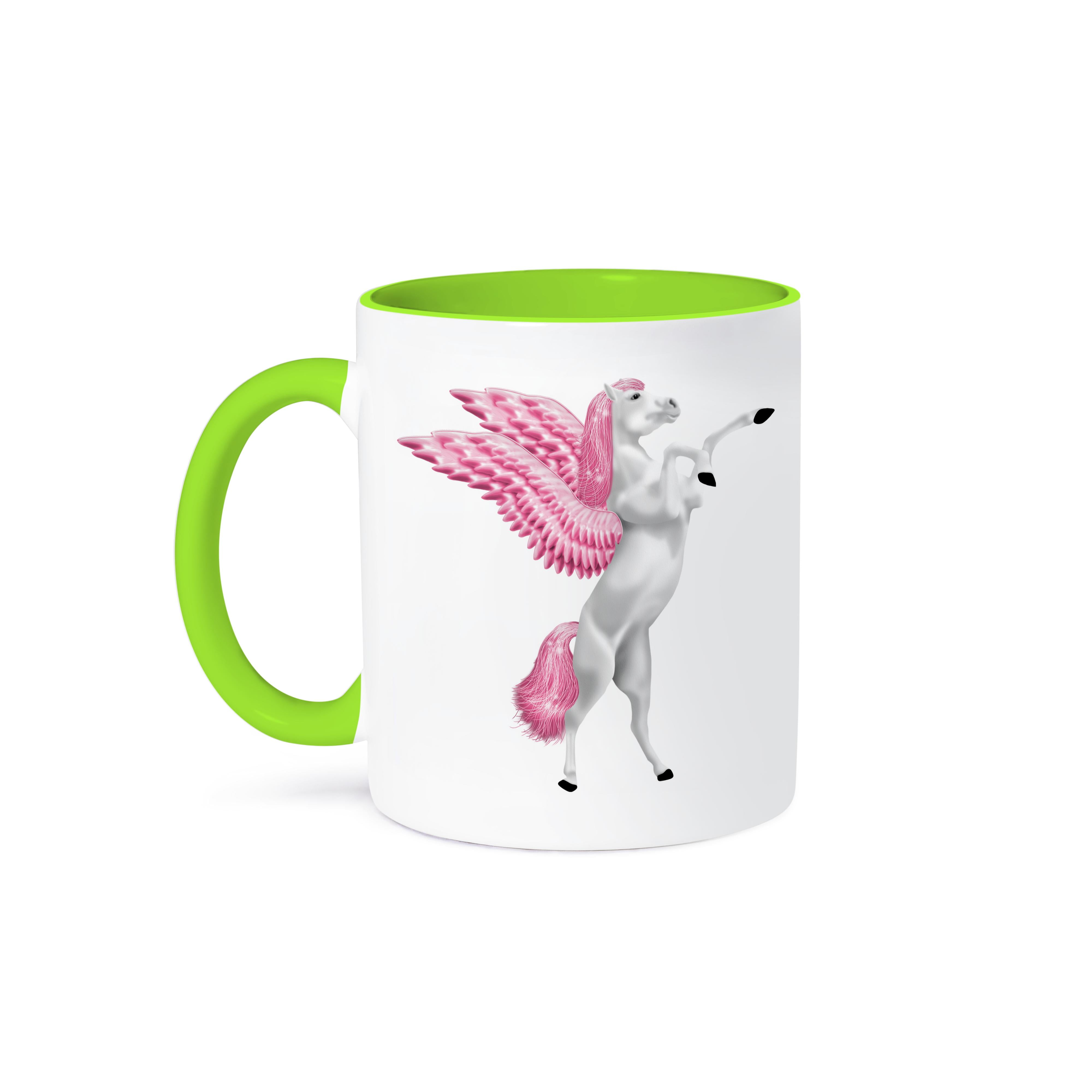 3dRose, Pink and White Pegasus Horse Illustration, 15oz Two-Tone Green Mug - Walmart.com