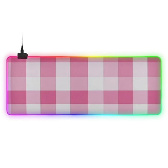 Pink and White Plaid RGB Gaming Mouse Pad Large Keyboard Mat Rubber ...